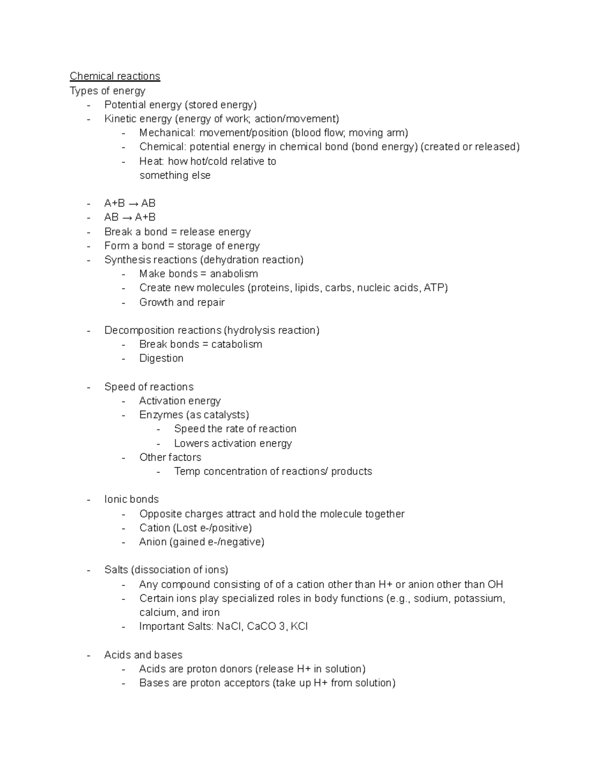Chemical Reactions (energy) - Chemical reactions Types of energy ...