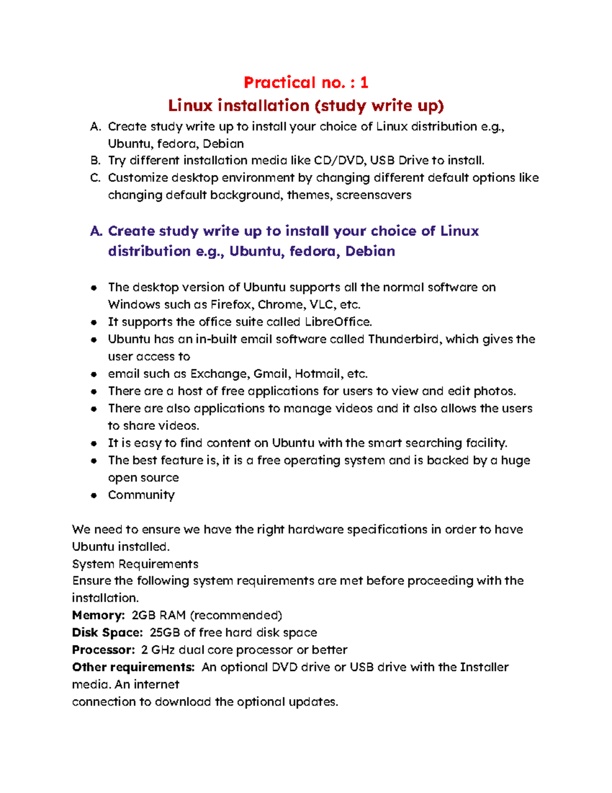 All Practicals - Practical no. : 1 Linux installation (study write up ...