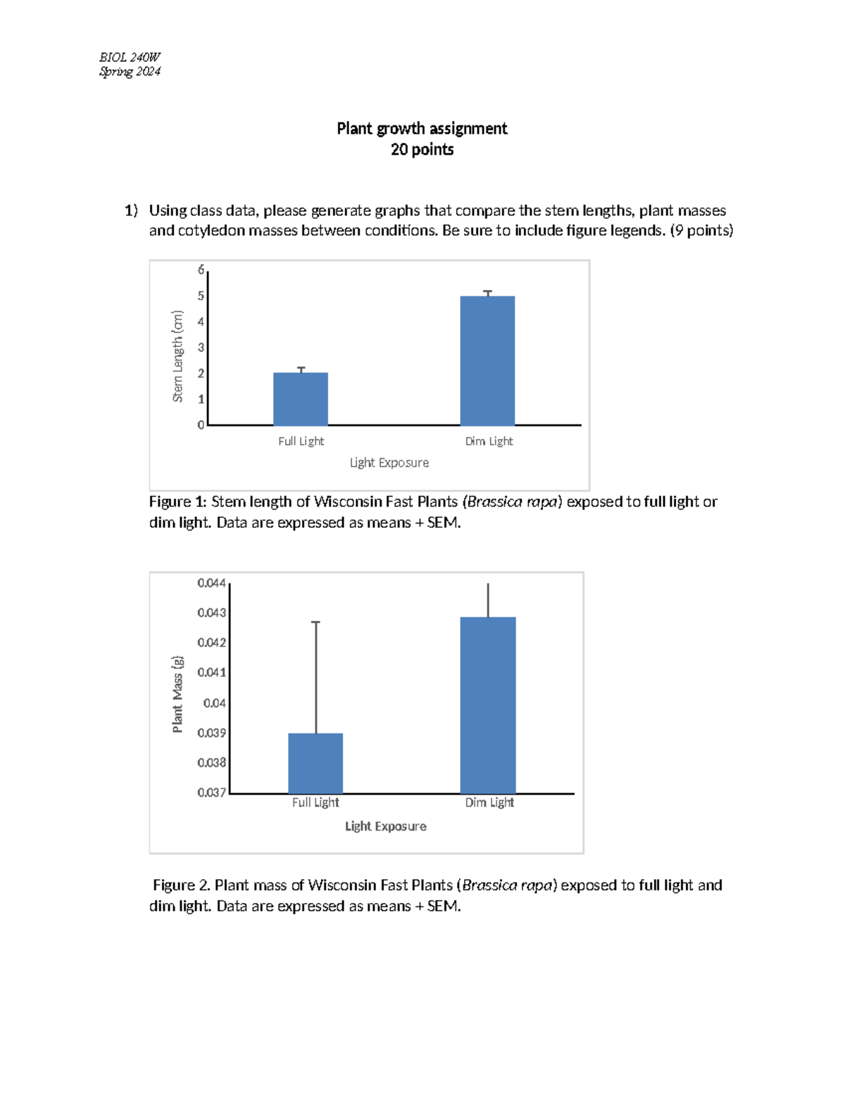 Plant Growth Worksheet 2024 - BIOL 240W Spring 2024 Plant growth ...