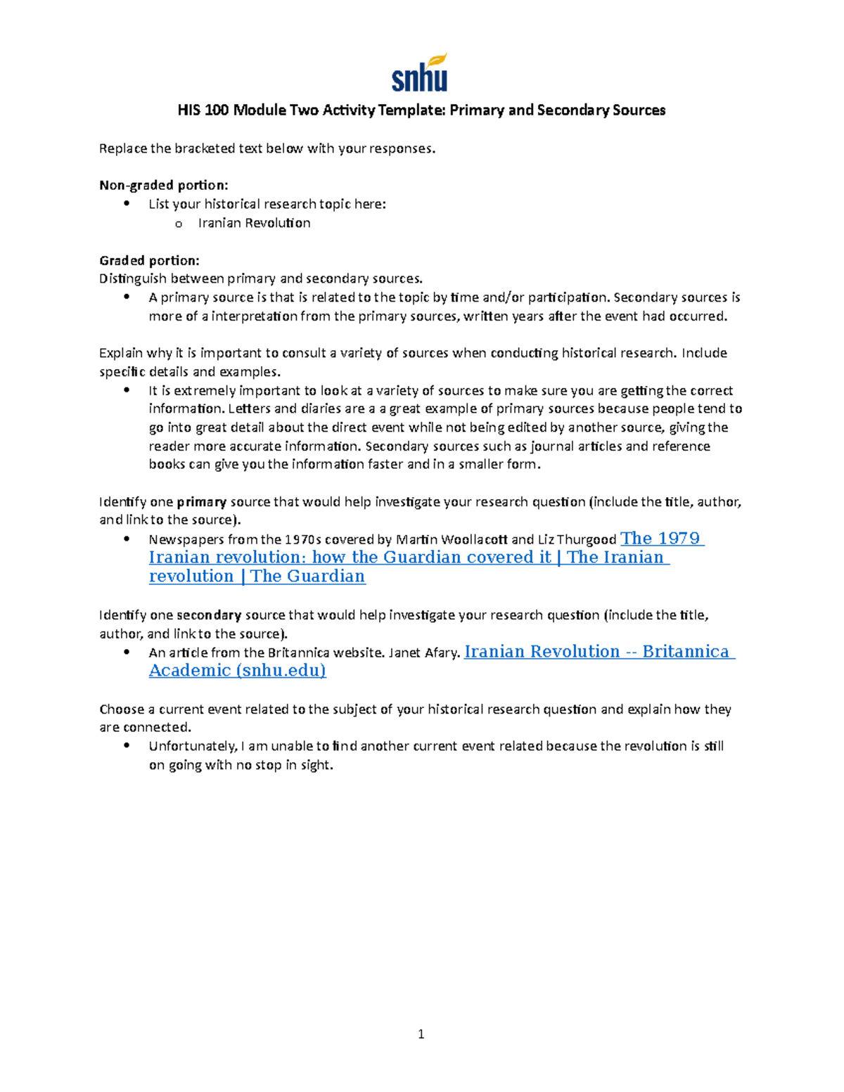 HISS 100 Module Two Iranian Revolution and Sources - HIS 100 Module Two ...