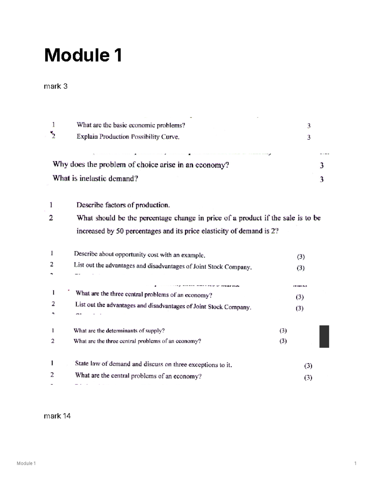 Module 1 questions - Industrial Economics & Foreign Trade - mark mark ...