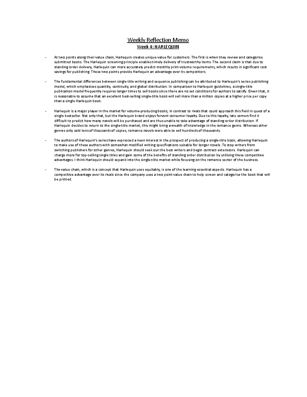 Weekly Reflection Memo WEEK 4 - Weekly Reflection Memo Week 4 ...