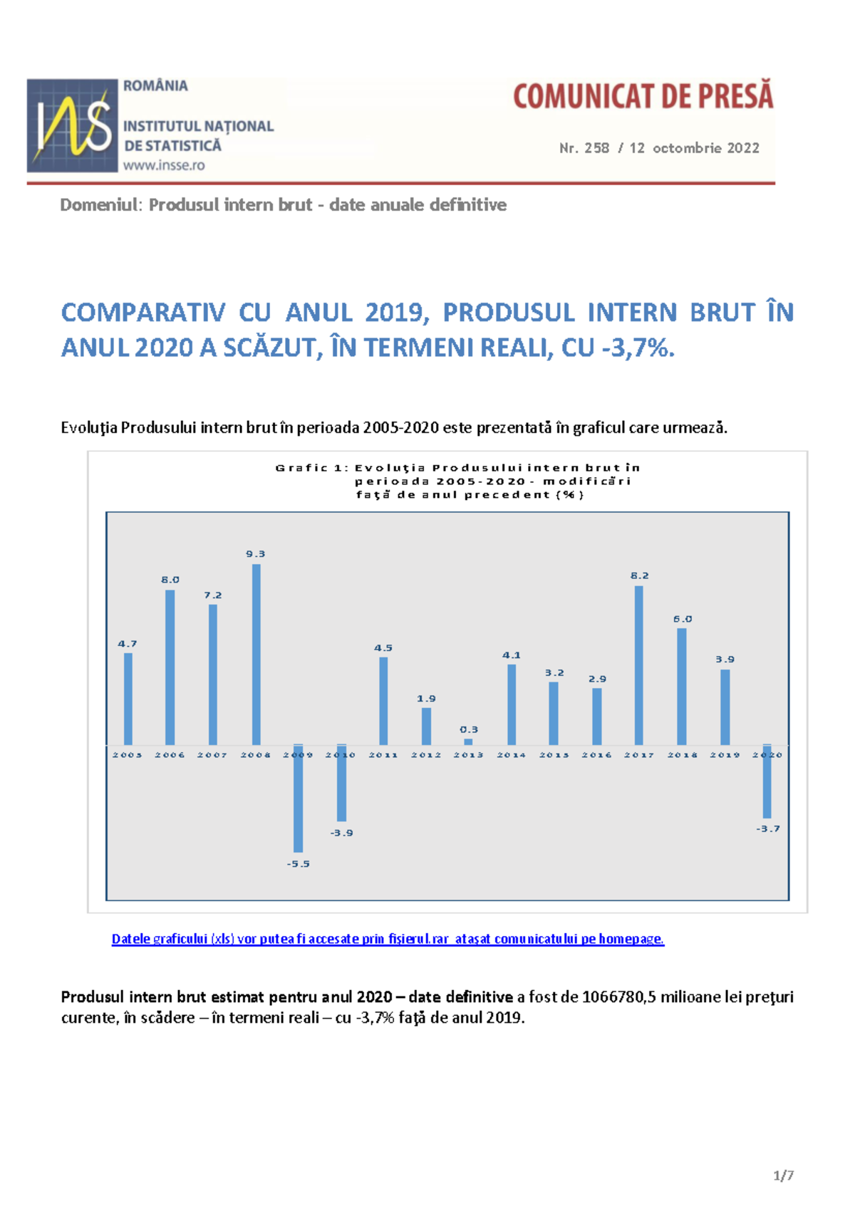 Pib 2020r def - Produsul intern brut inse 2020 - Nr. 258 / 12 octombrie ...