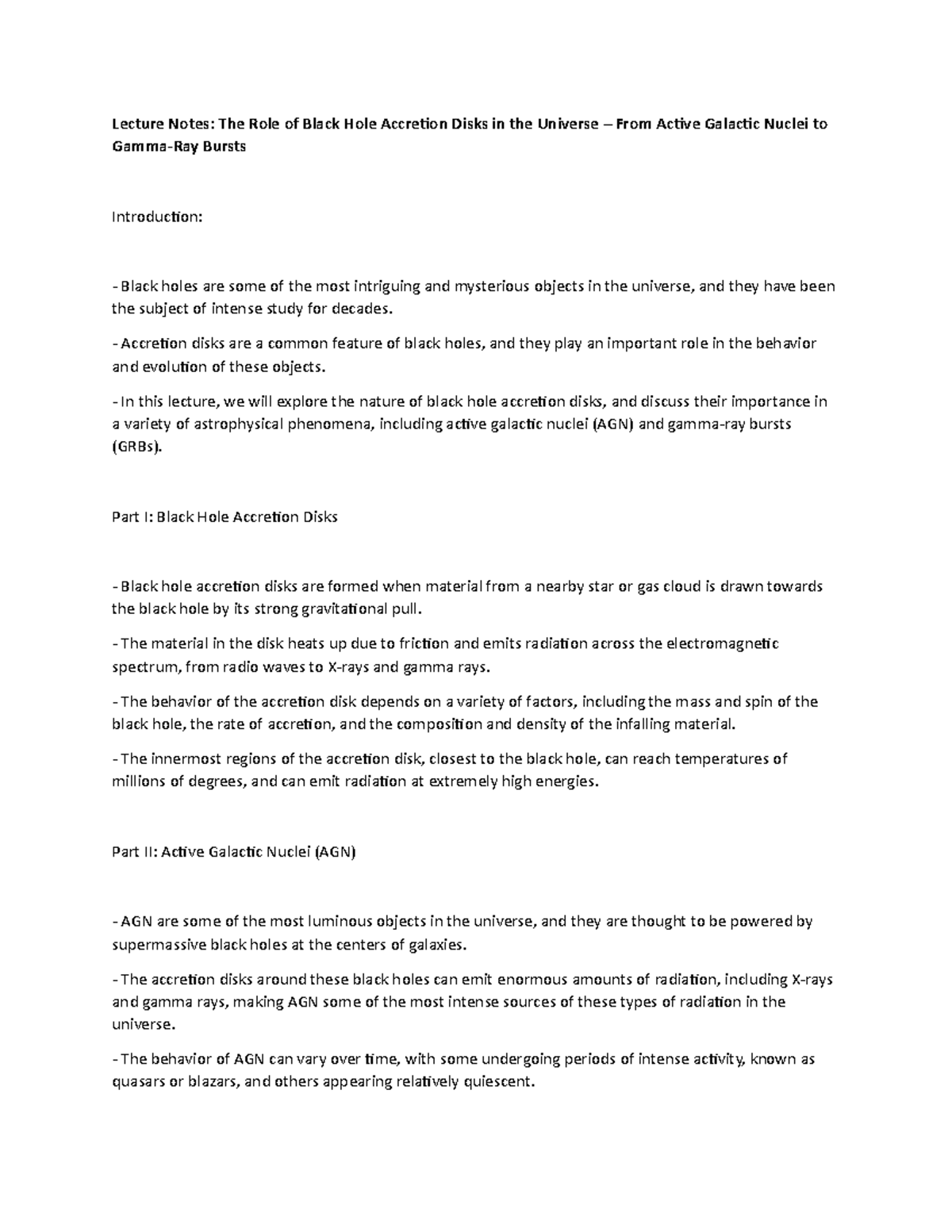 Lecture Notes: The Role of Black Hole Accretion Disks in the Universe ...