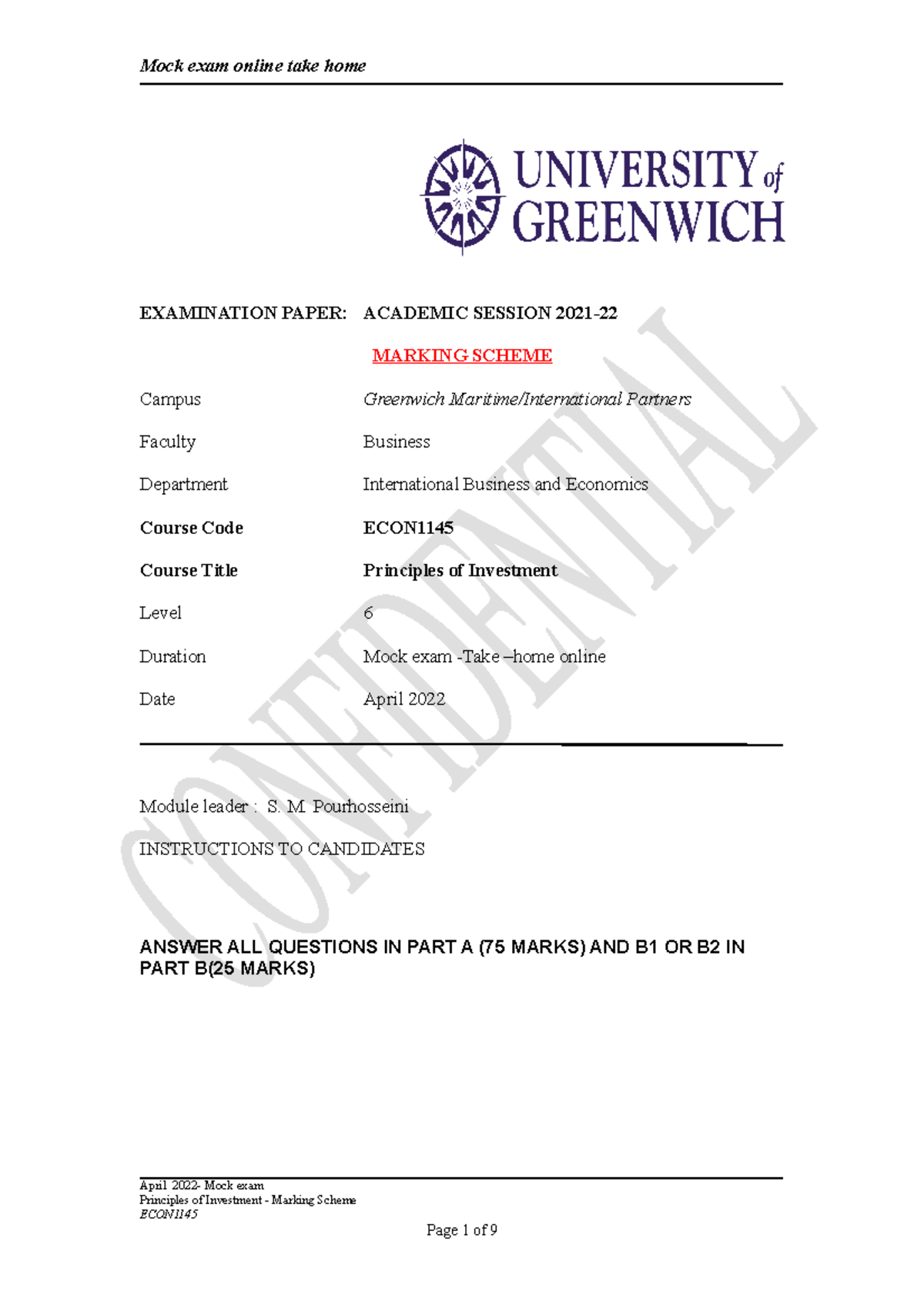 Mock Exam: Principles of Investment - Studocu