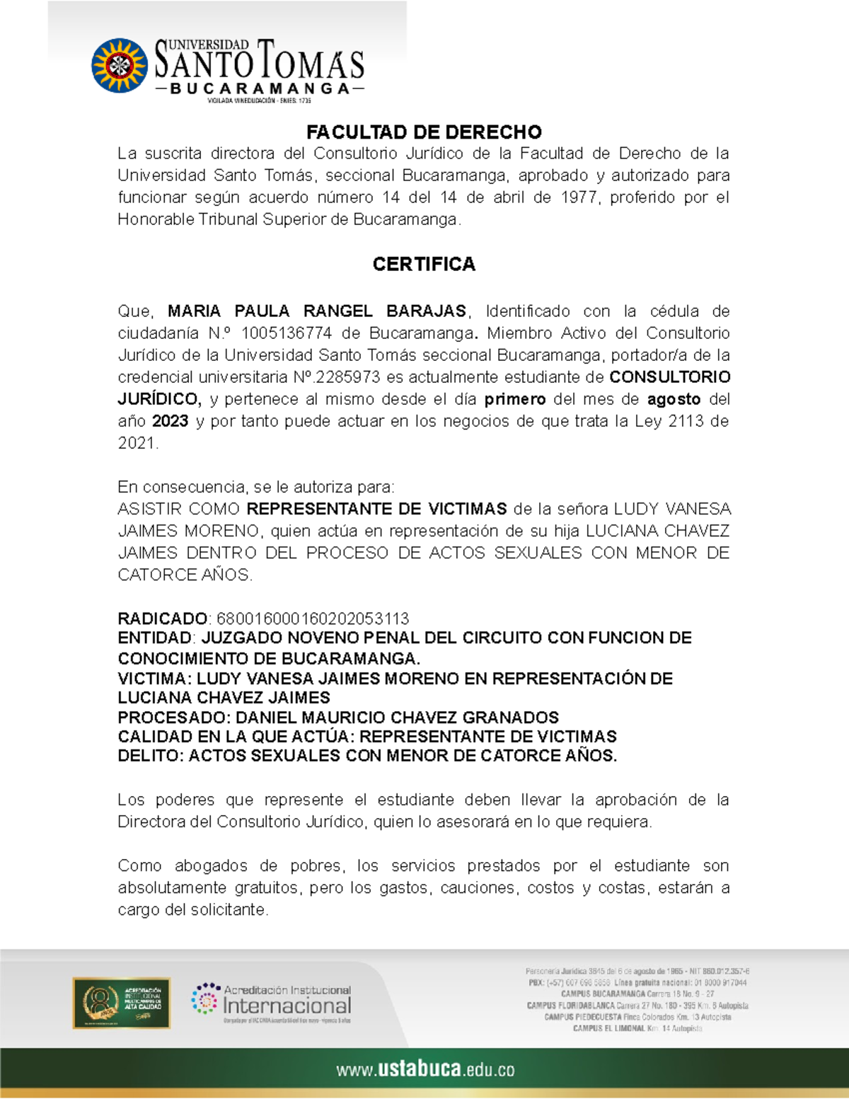 Certificado Miembro Activo - FACULTAD DE DERECHO La suscrita directora ...