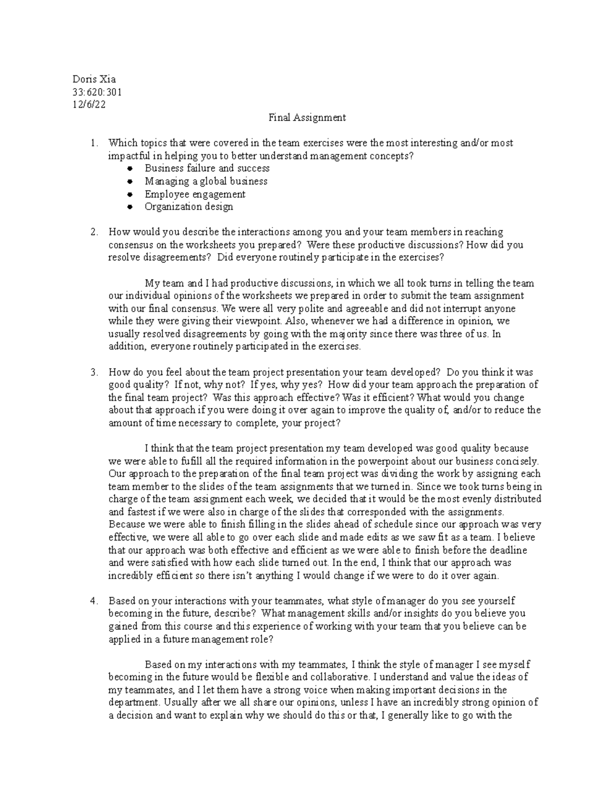 Final Assignment - Doris Xia 33:620: 12/6/ Final Assignment Which ...