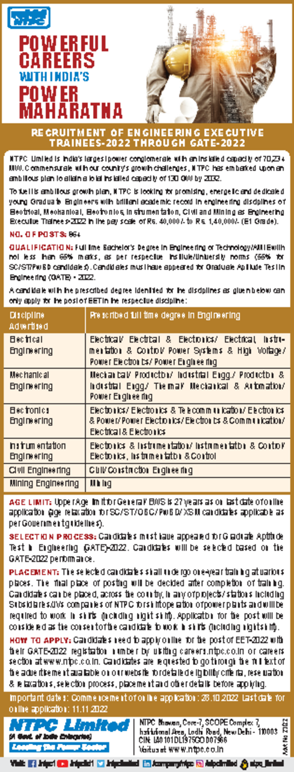 23 22 EET 2022 Advt Small English - POWERFUL CAREERS POWER MAHARATNA ...