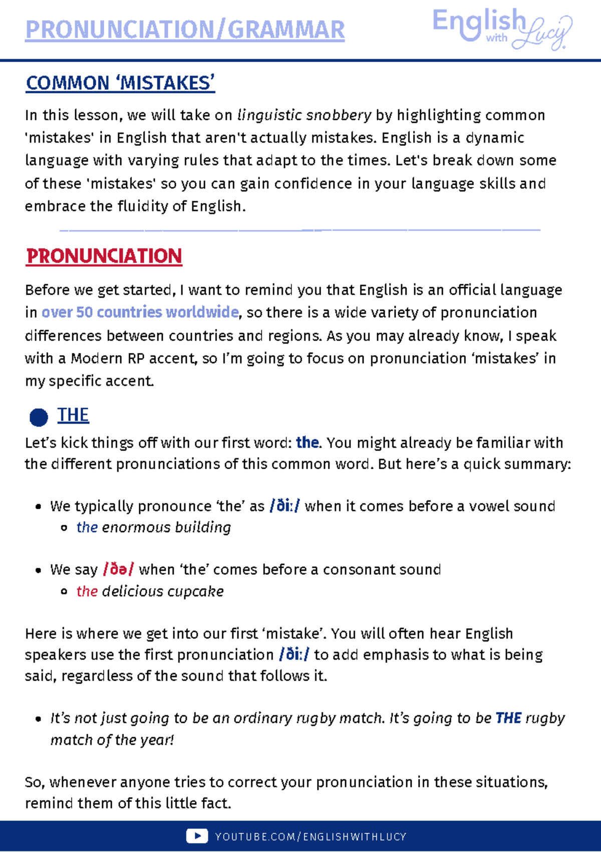 112. Common ‘Mistakes’ PDF - © COMMON ‘MISTAKES’ PRONUNCIATION In this ...