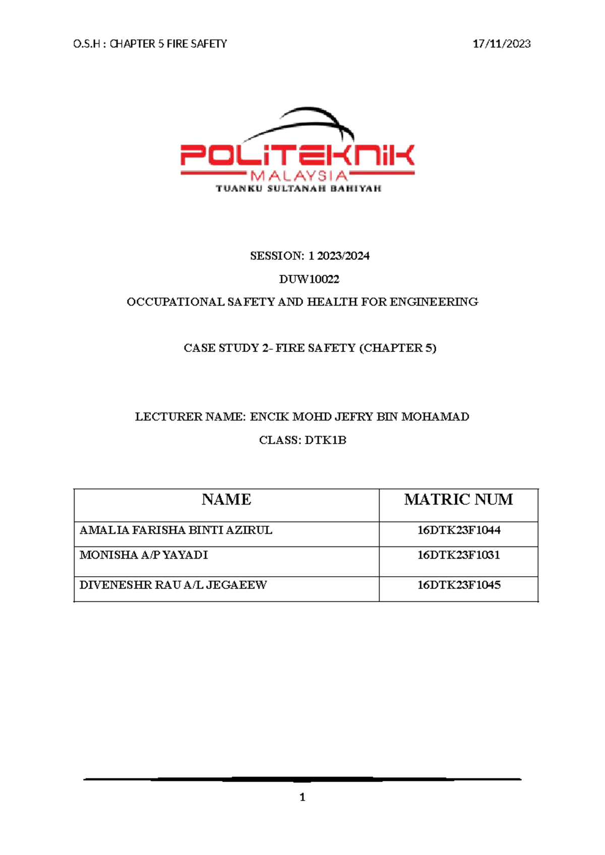 OSH Study CASE 2 - it will be helpful for your studies - SESSION: 1 ...
