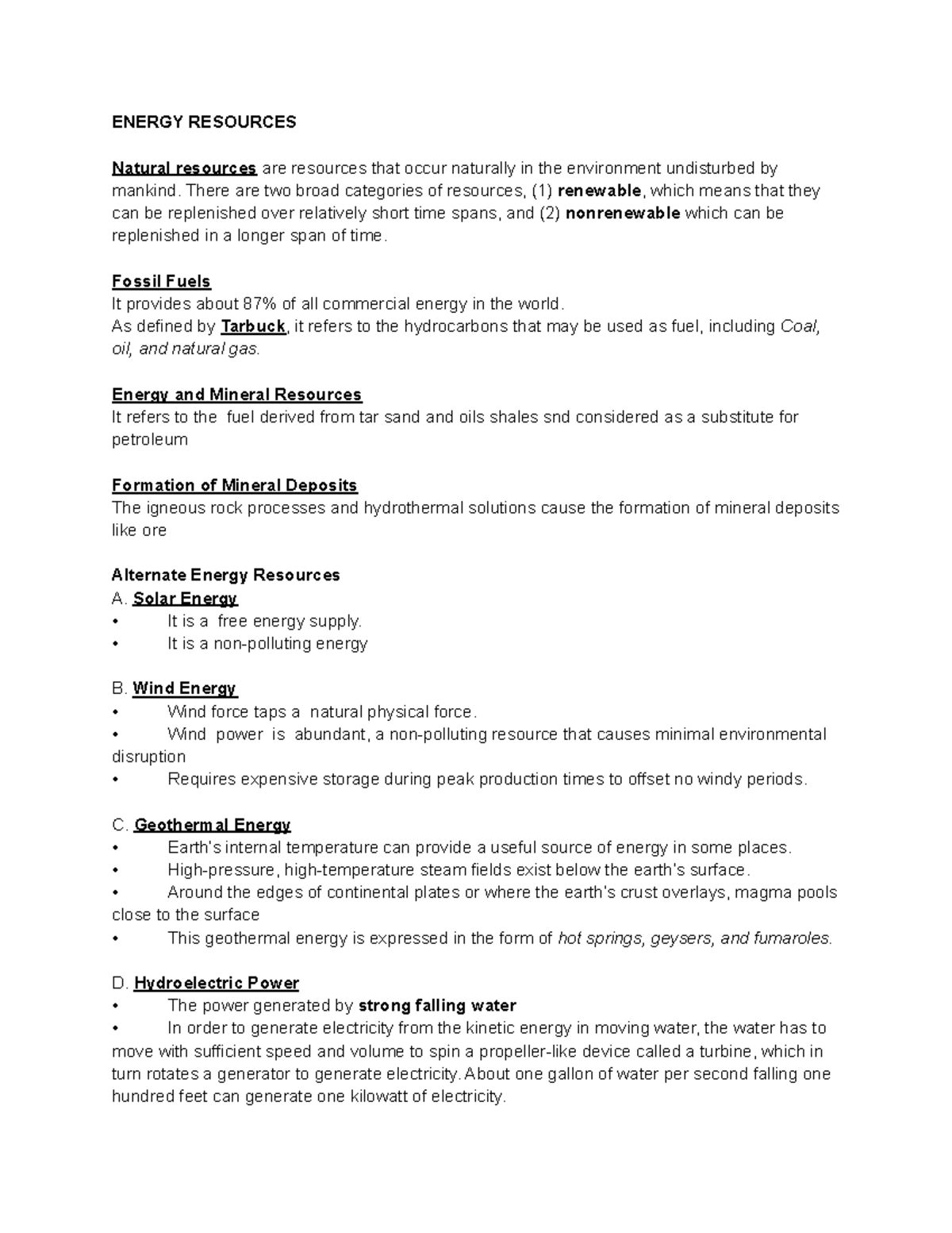 Energy Resources - ENERGY RESOURCES Natural resources are resources ...