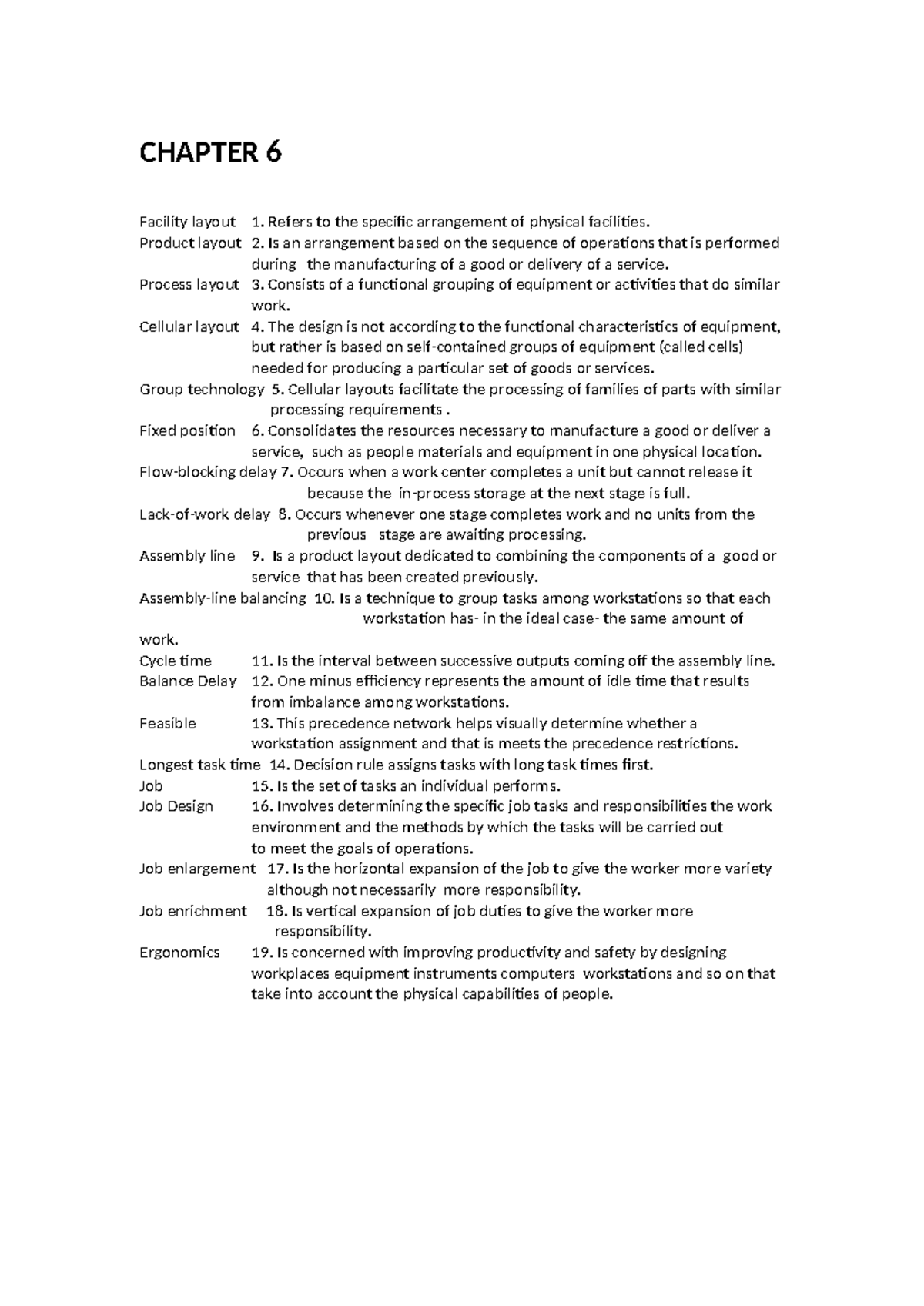 Chapter 6.docx TQM - read it well - CHAPTER 6 Facility layout 1. Refers ...