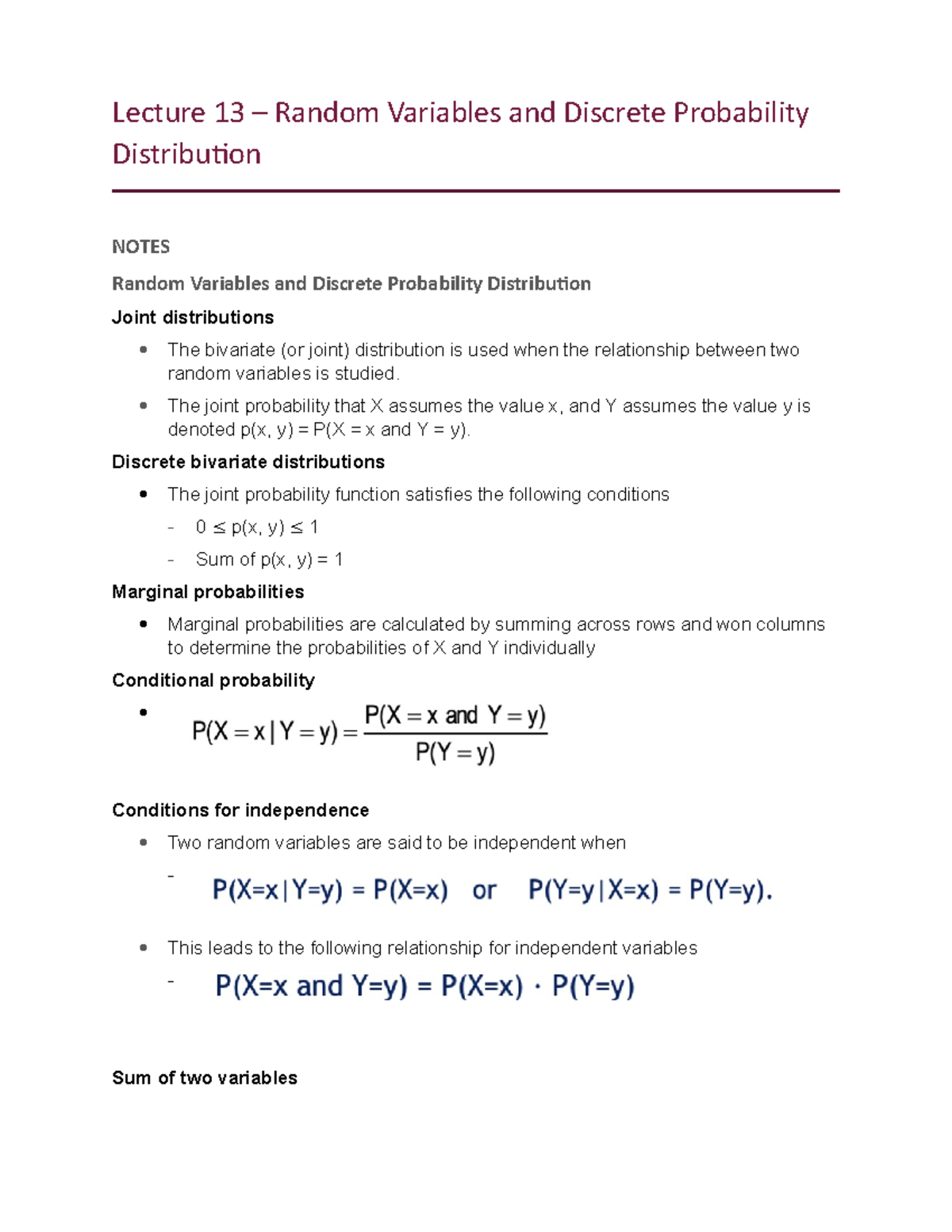Lecture 13 - Lecture 13 – Random Variables and Discrete Probability ...