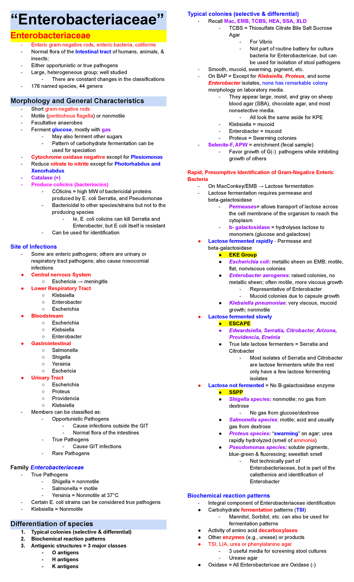 Bacte Lec Week 11 - “Enterobacteriaceae” Enterobacteriaceae Enteric gram-negative rods, enteric ...