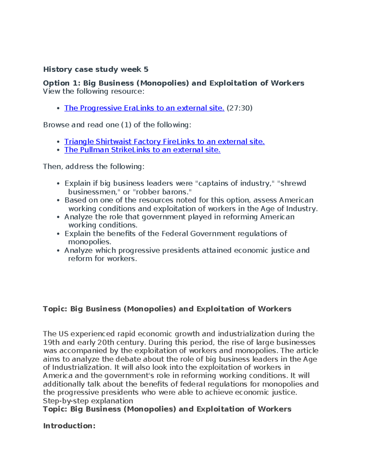 History case study week 5 - (27:30) Browse and read one (1) of the ...