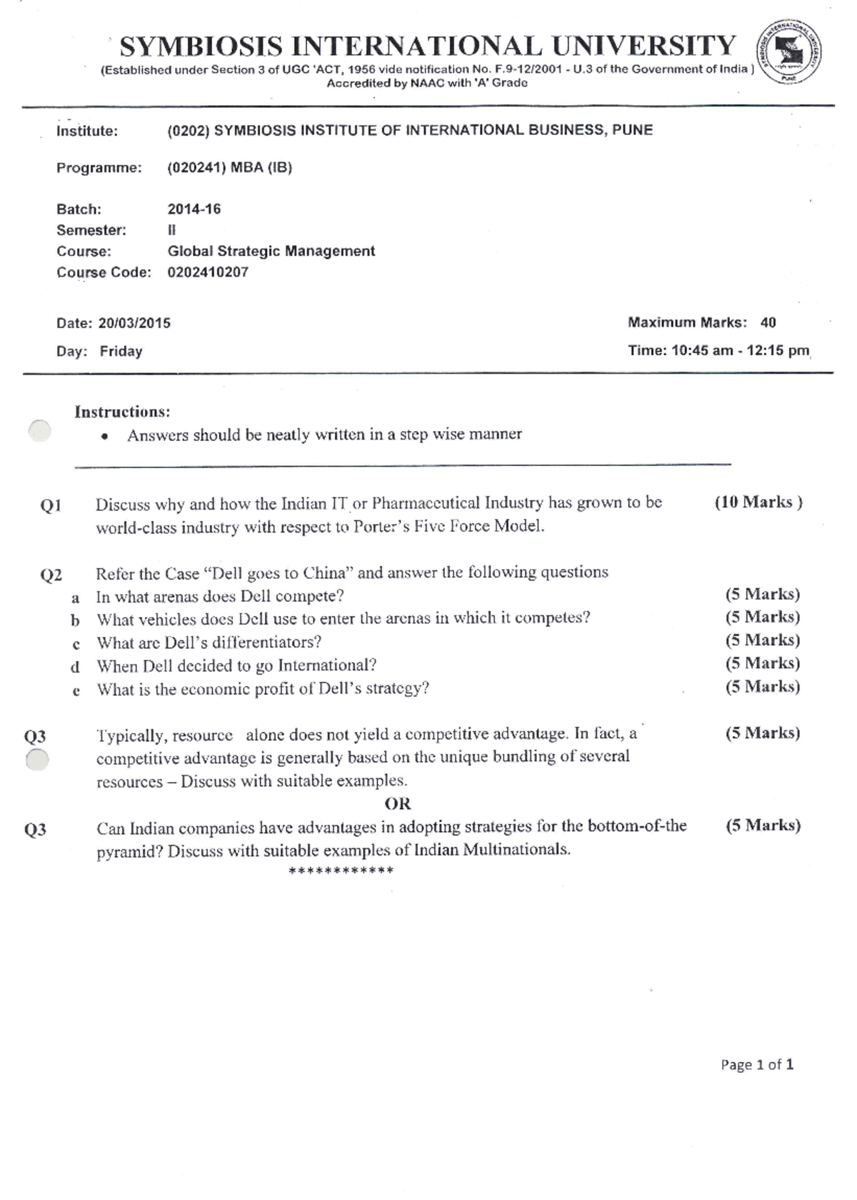 Exam 2016, questions - MBA - Studocu
