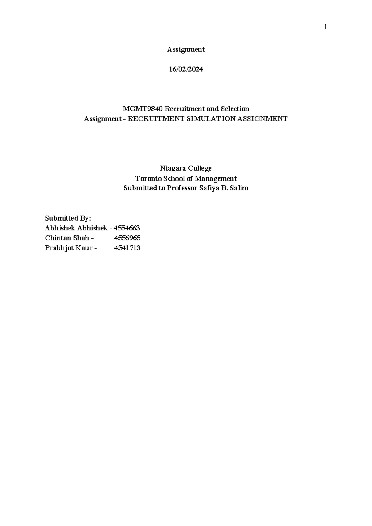 Rec & Sim Final Assignment - Assignment 16/02/ MGMT9840 Recruitment and ...