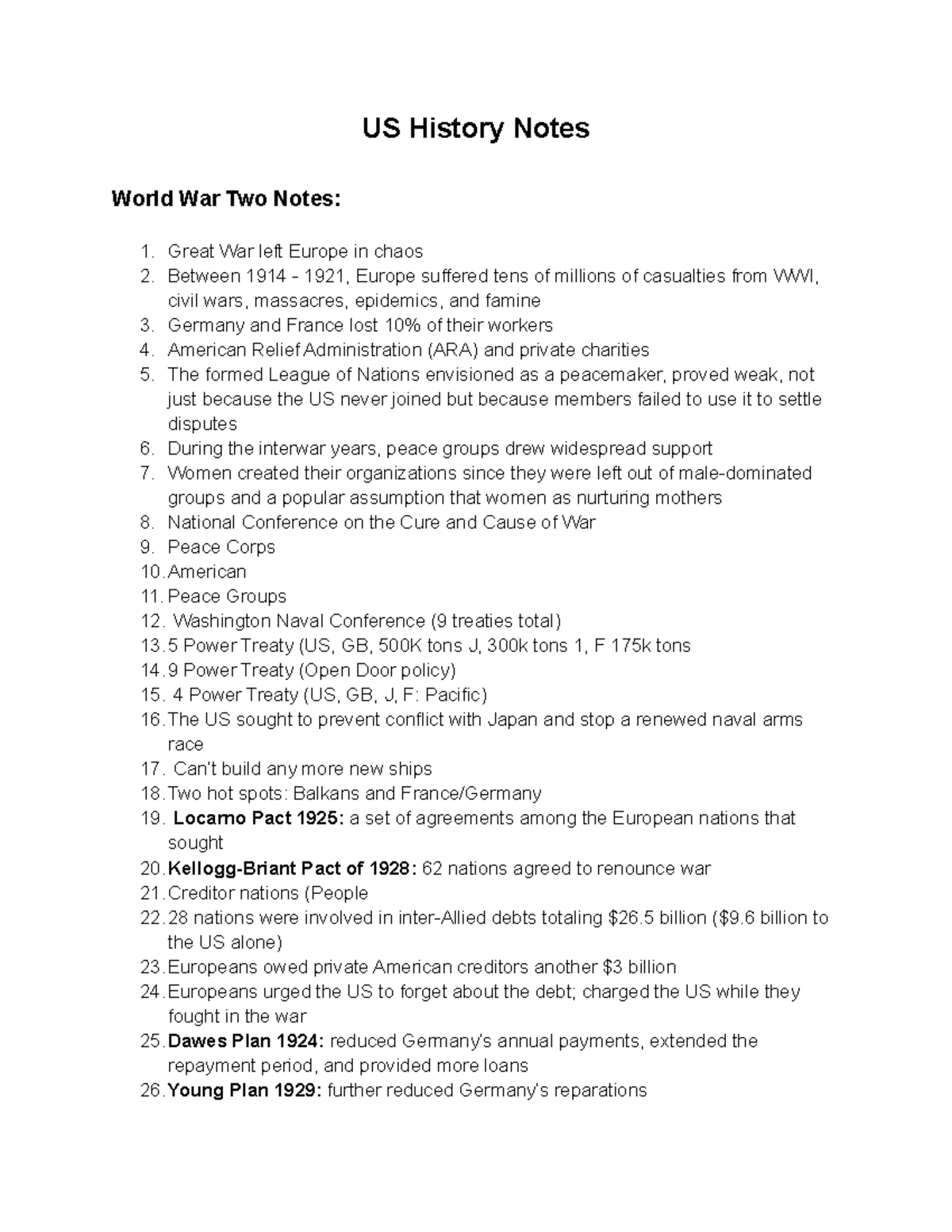 US History Notes (2nd Part) - US History Notes World War Two Notes ...