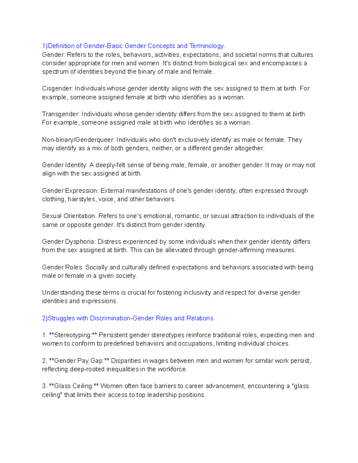 Gender sensitisation - 1)Definition of Gender-Basic Gender Concepts and ...