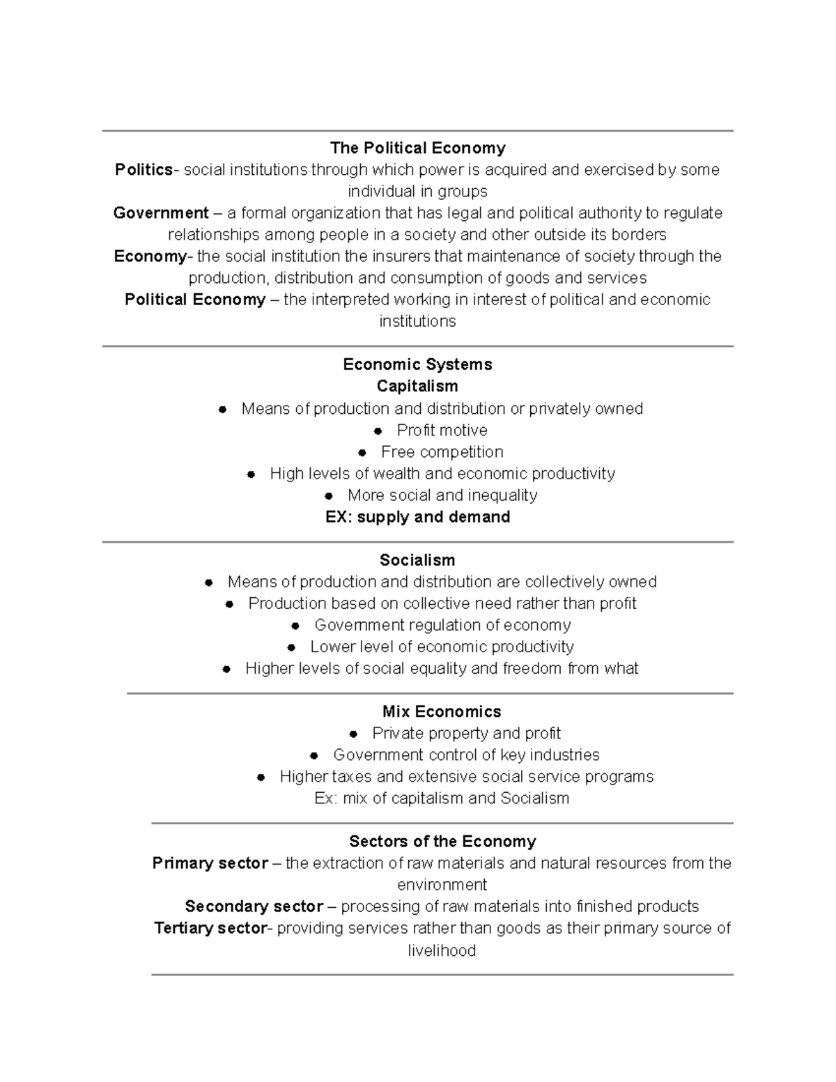 Sociology Notes 3 - Identifies and describes the political economy ...