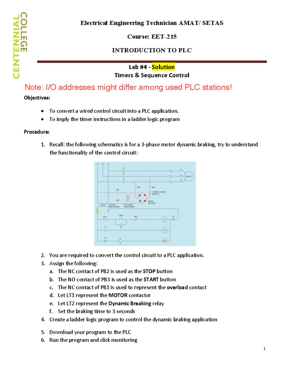 EET215 Lab 4 Solution - LAB - 1 Electrical Engineering Technician AMAT/ SETAS Course: EET- - Studocu