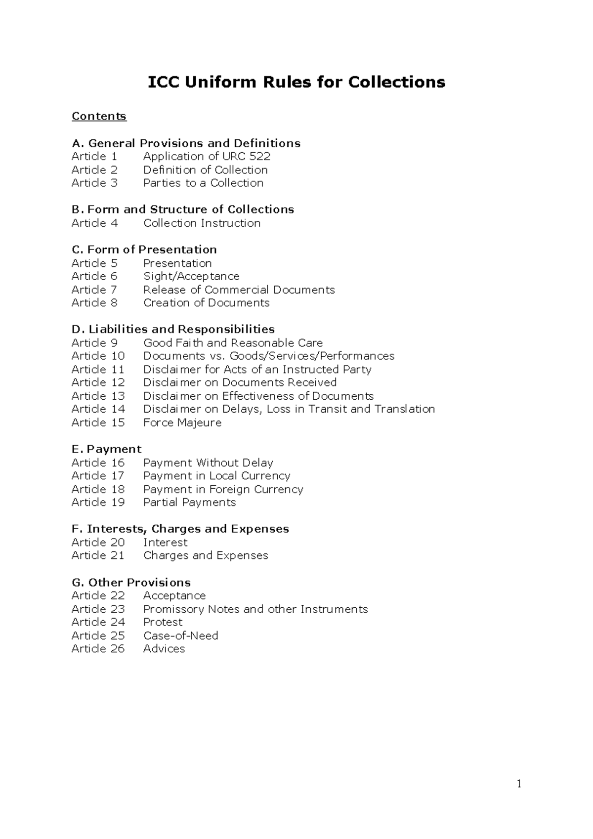 ICC Uniform Rules for Collections (URC 522) - ICC Uniform Rules for Collections Contents A ...