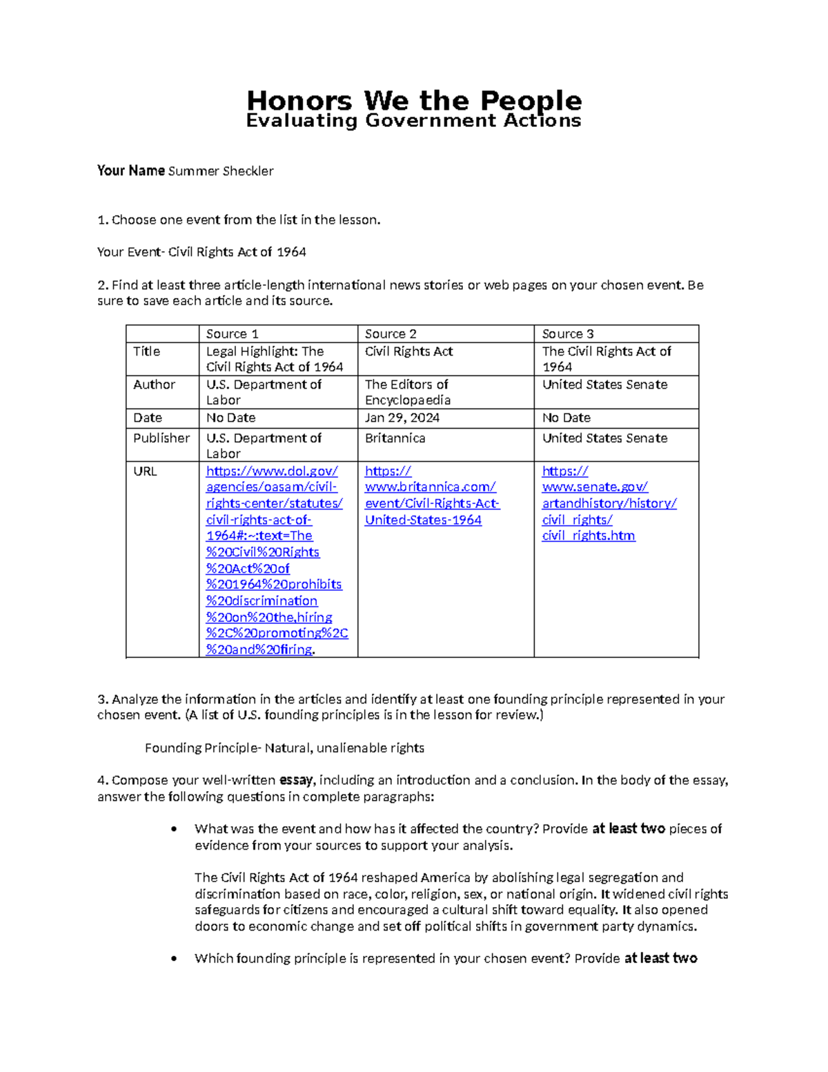 Honors we the people template - Honors We the People Evaluating ...
