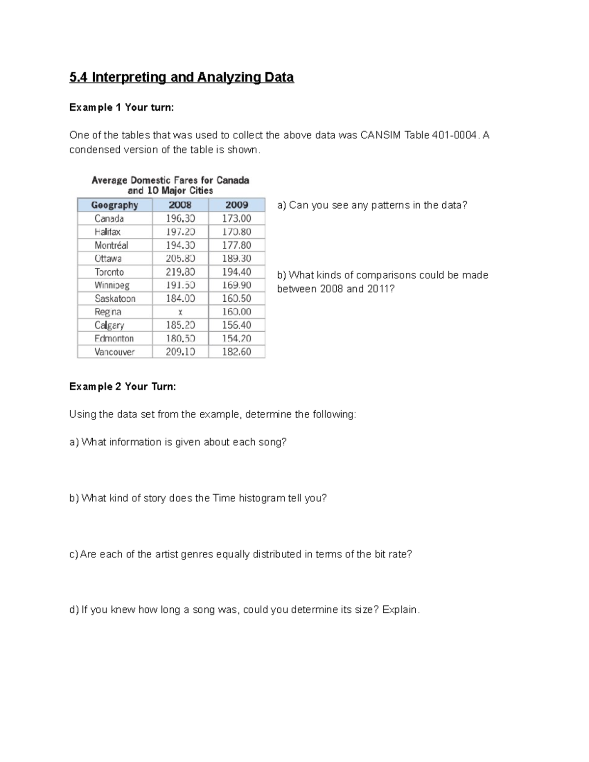 Lesson 5.4 Practice Lesson - 5 Interpreting and Analyzing Data Example ...