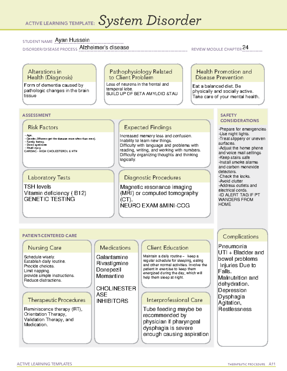 Alzheimer's Disease ++ - ACTIVE LEARNING TEMPLATES TherapeuTic ...
