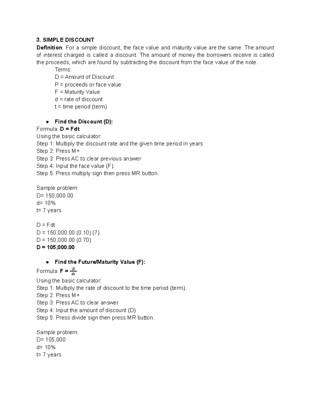 Verification - Group 2-A - 3. SIMPLE DISCOUNT Definition : For a simple ...