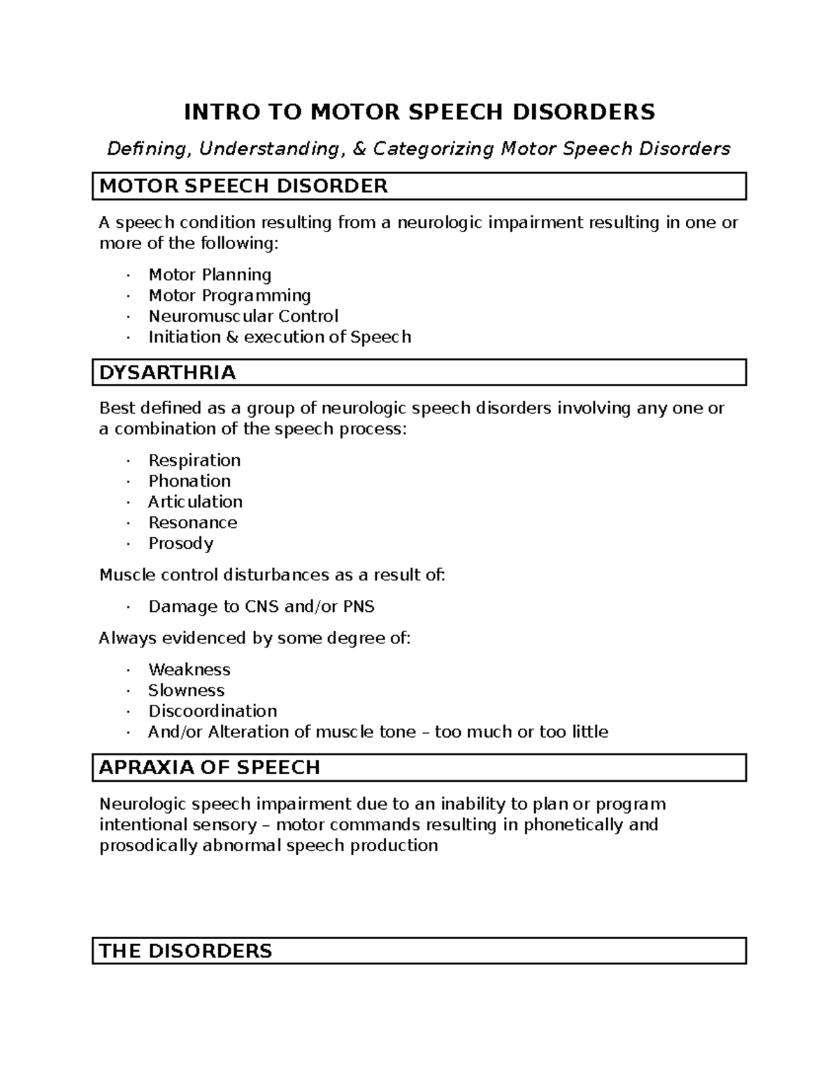Intro to Motor Speech Disorders - INTRO TO MOTOR SPEECH DISORDERS ...