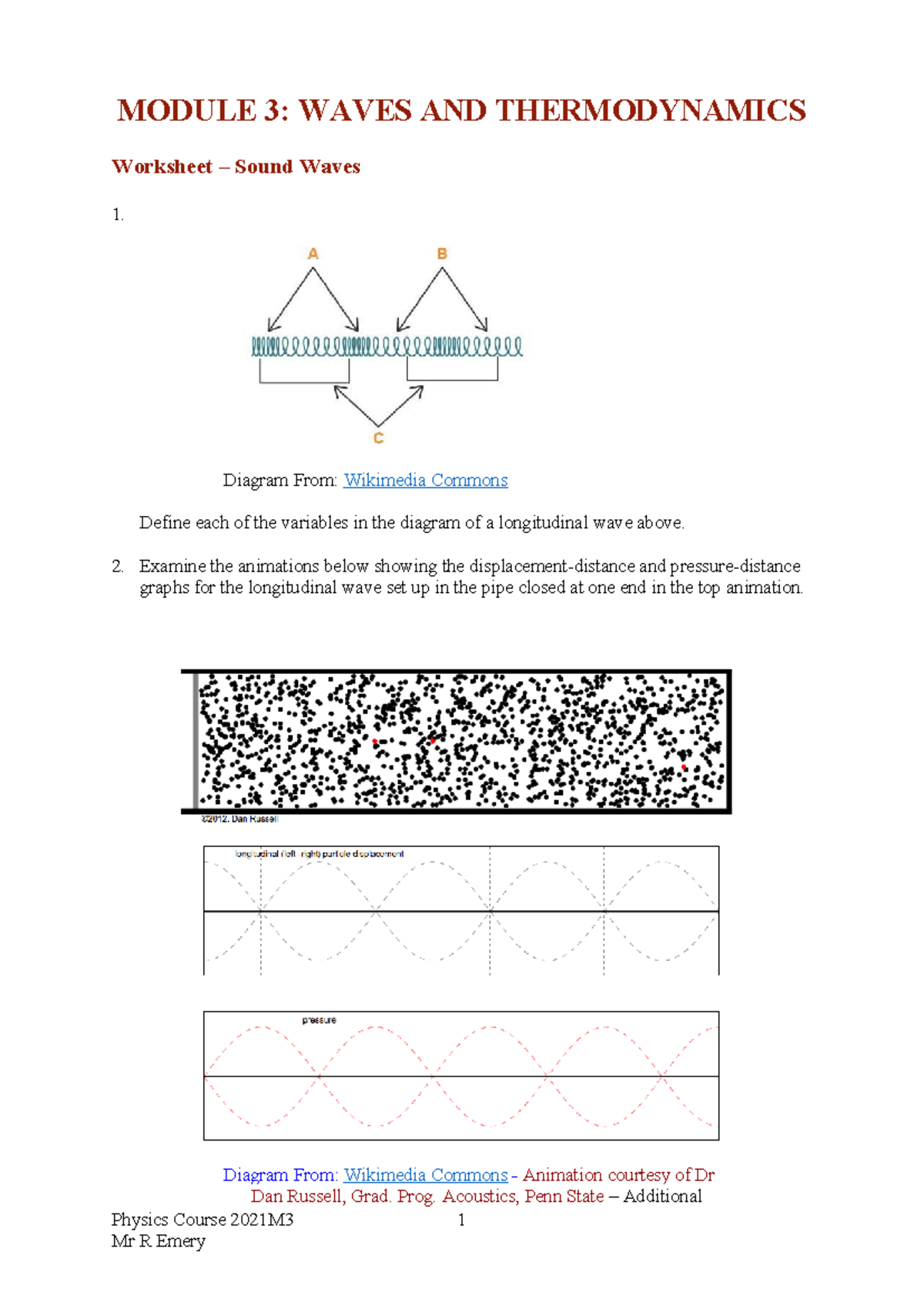 Waves Worksheet - Sound - MODULE 3: WAVES AND THERMODYNAMICS Worksheet ...