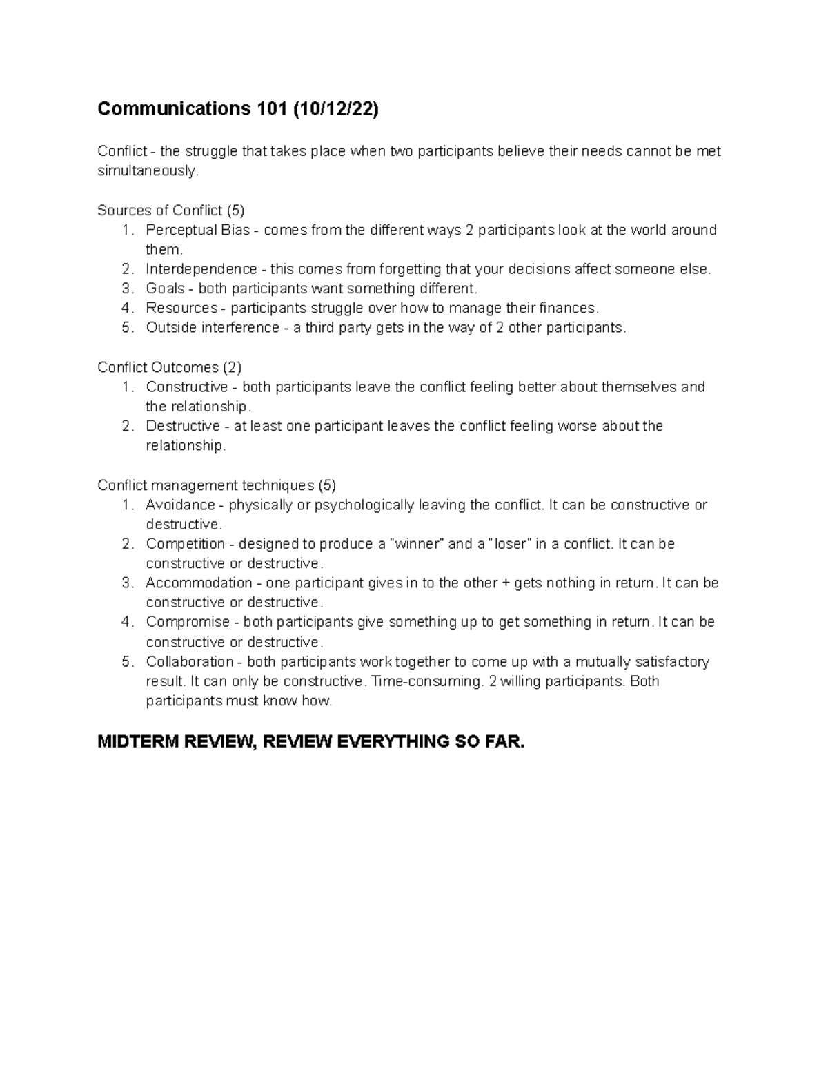 Communications 101 - 10.12.22 - Communications 101 (10/12/22) Conflict - the struggle that takes ...