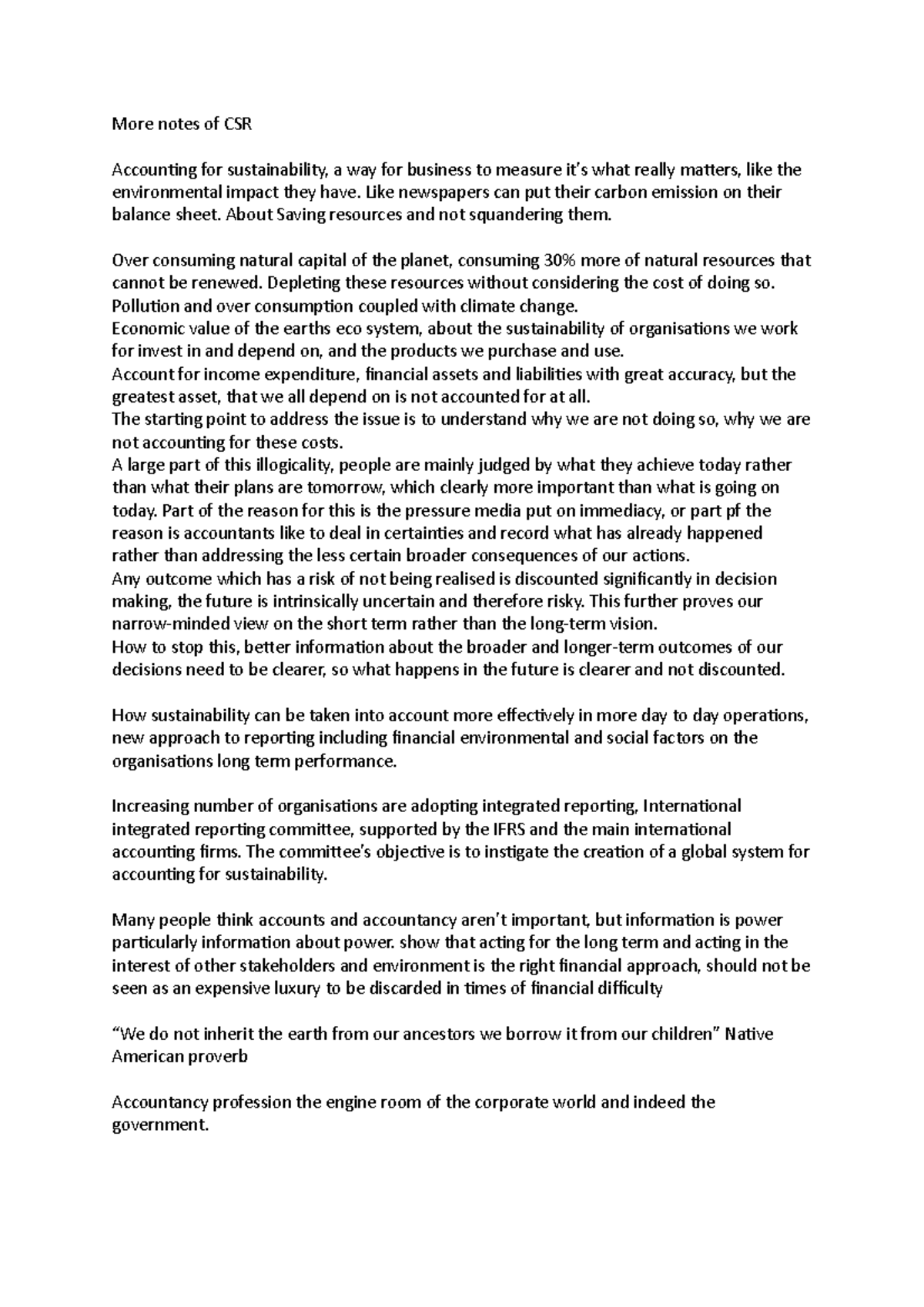 Corporate Social Responsibility Notes - More notes of CSR Accounting ...