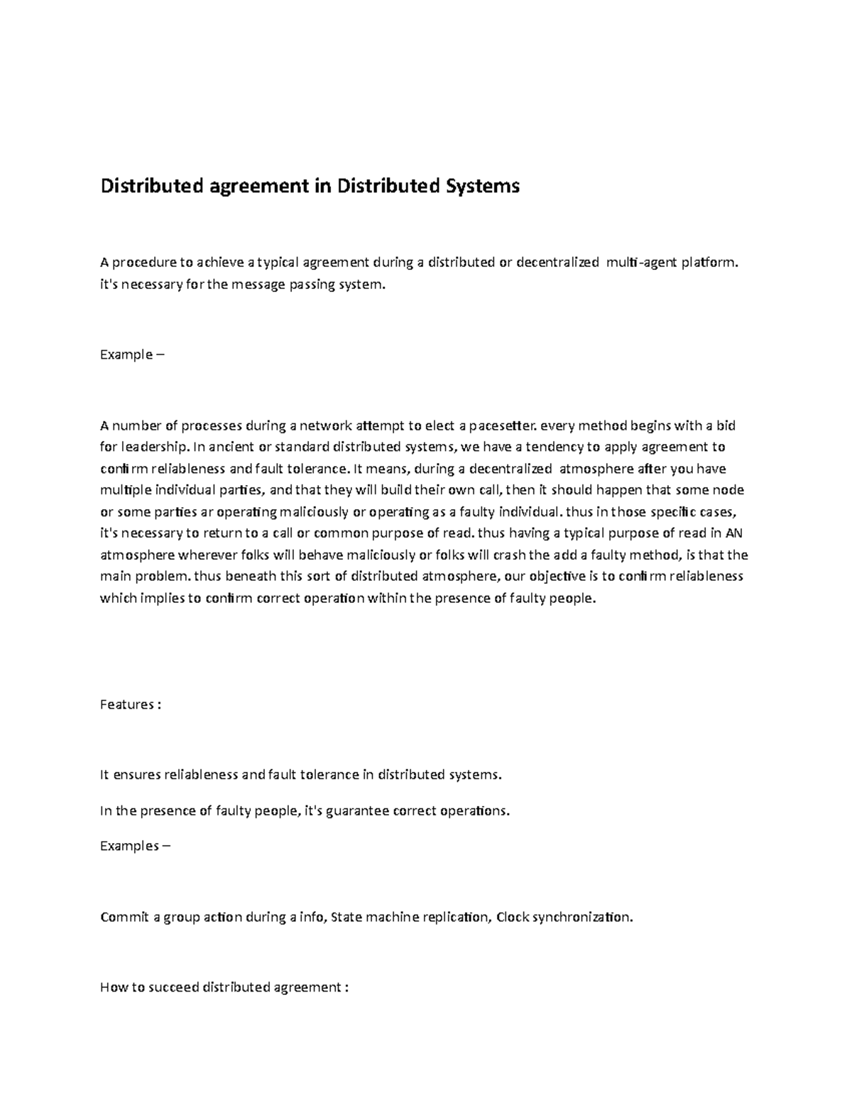Distributed agreement in Distributed System - it's necessary for the ...