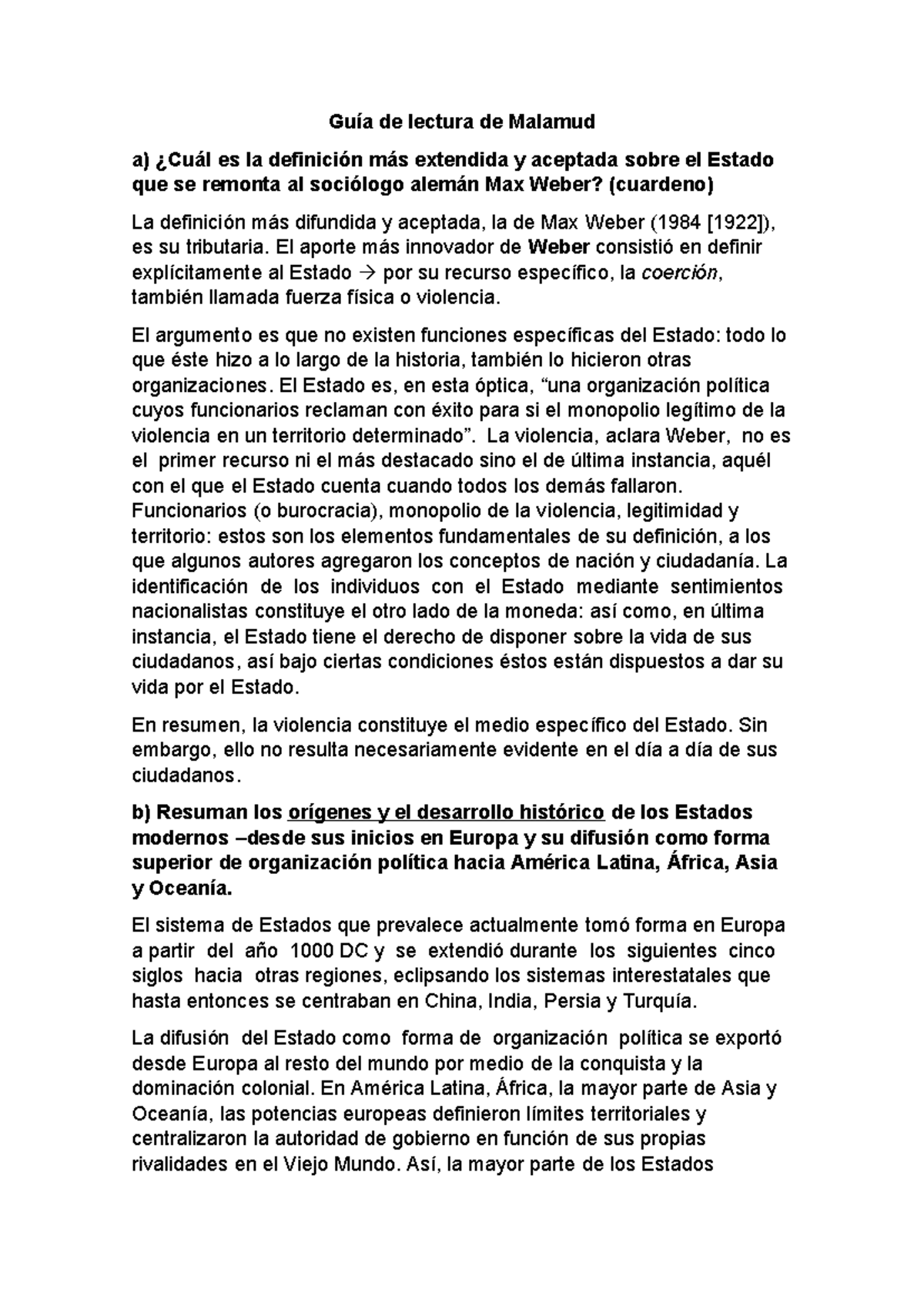 Guía 3 de lectura de Malamud - Guía de lectura de Malamud a) ¿Cuál es ...