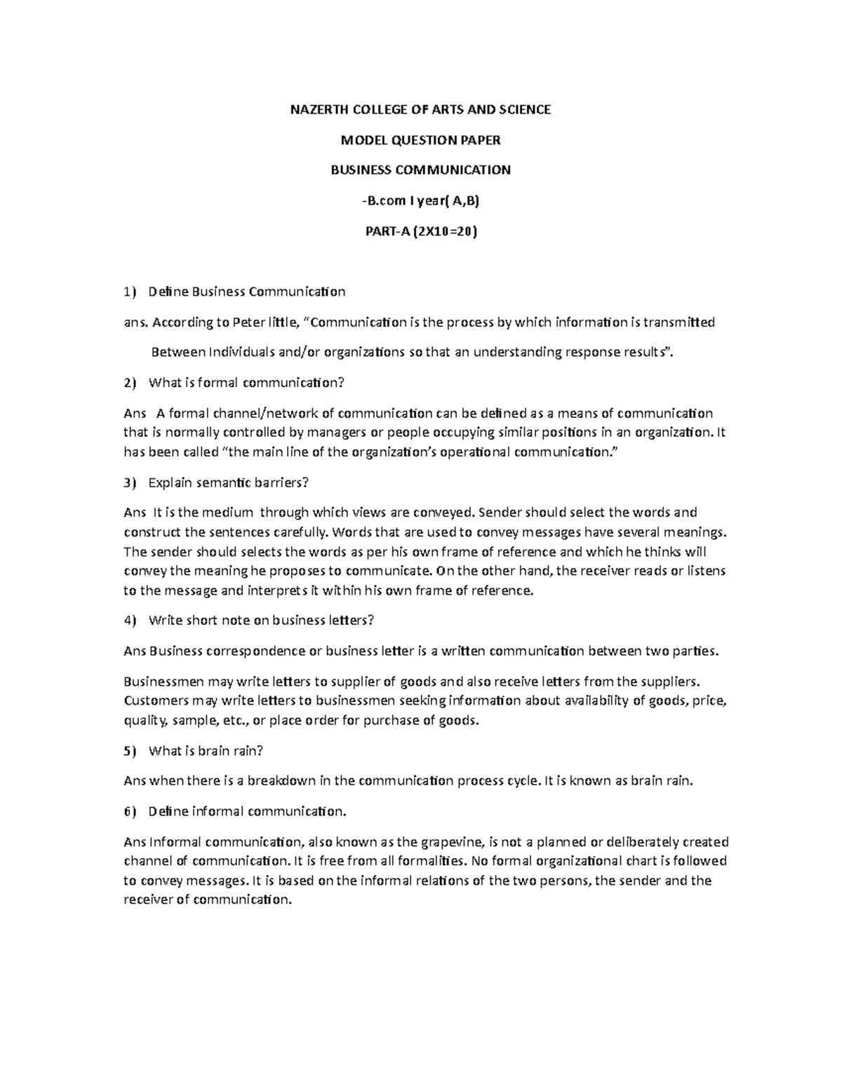Business Communication-1 - NAZERTH COLLEGE OF ARTS AND SCIENCE MODEL ...