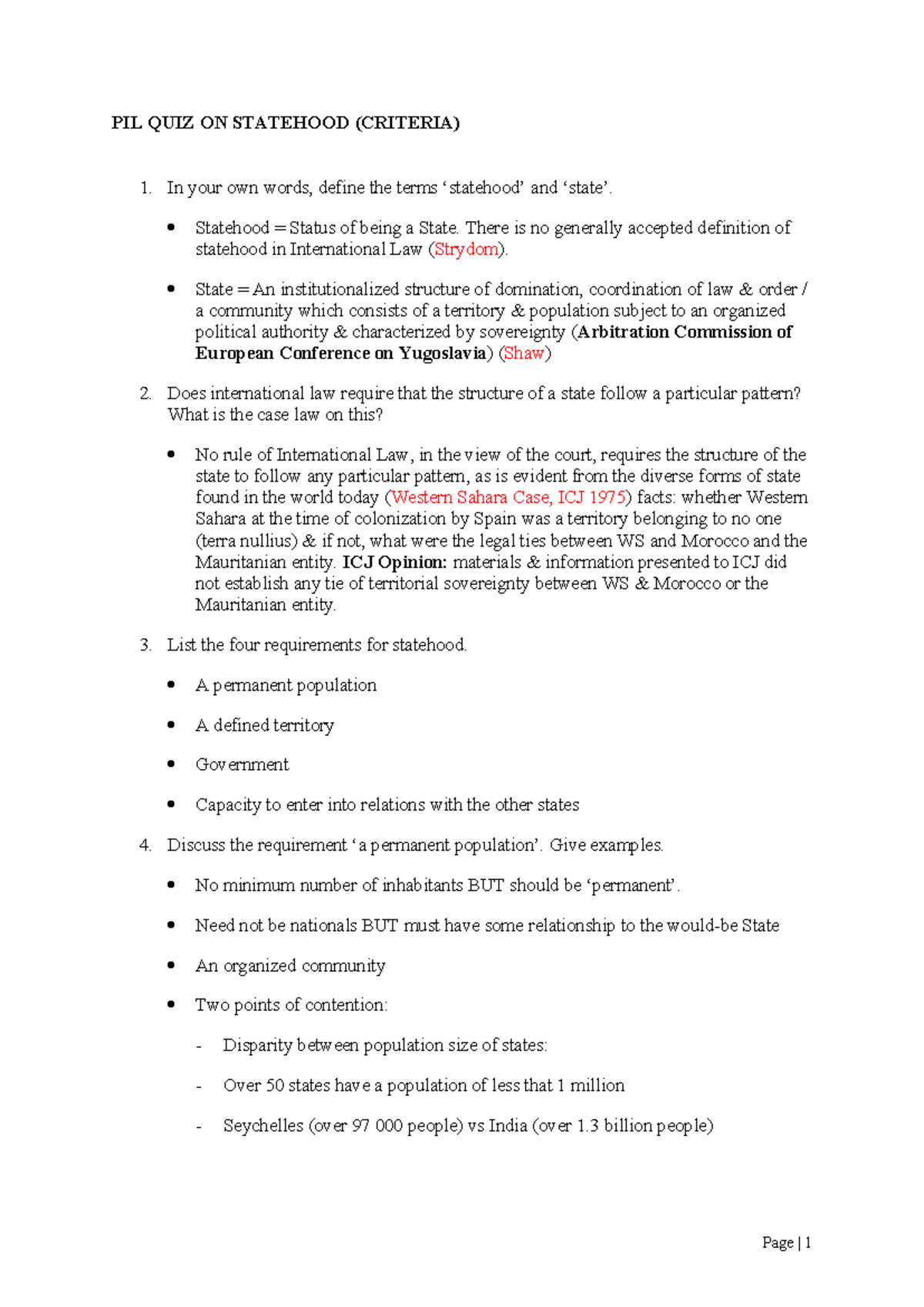 PIL quiz topic 5-7 - Practice quiz - PIL QUIZ ON STATEHOOD (CRITERIA) 1 ...