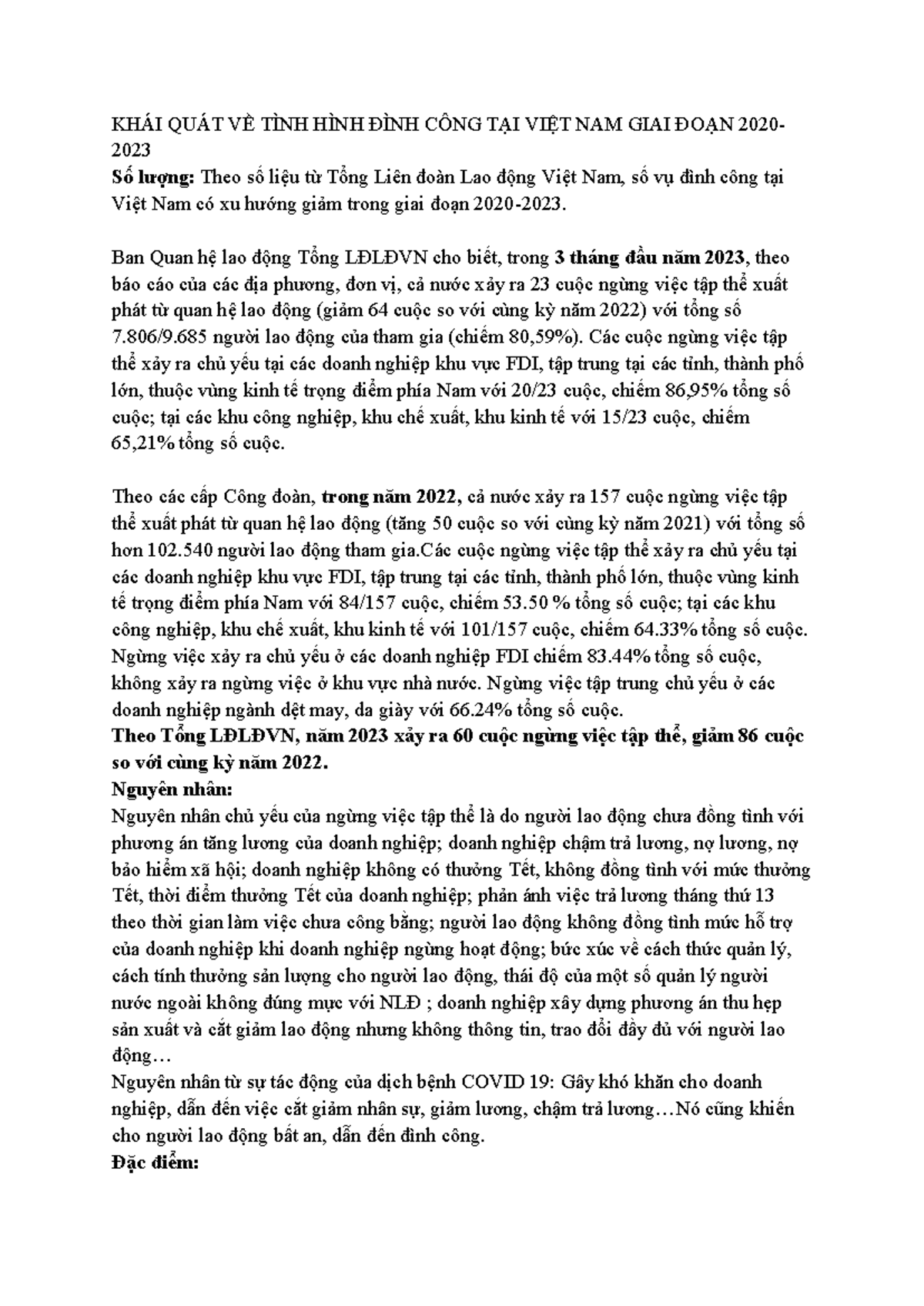 KHÁI QUÁT VỀ TÌNH HÌNH ĐÌNH CÔNG TẠI VIỆT NAM GIAI ĐOẠN 2020-2023 ...