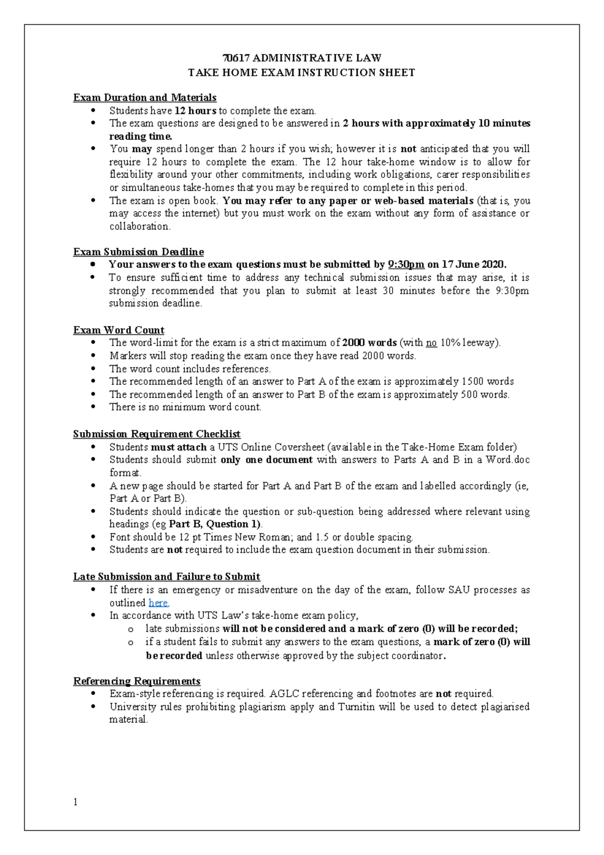 Admin 2020 Autumn Main Take Home Exam - 70617 ADMINISTRATIVE LAW TAKE ...