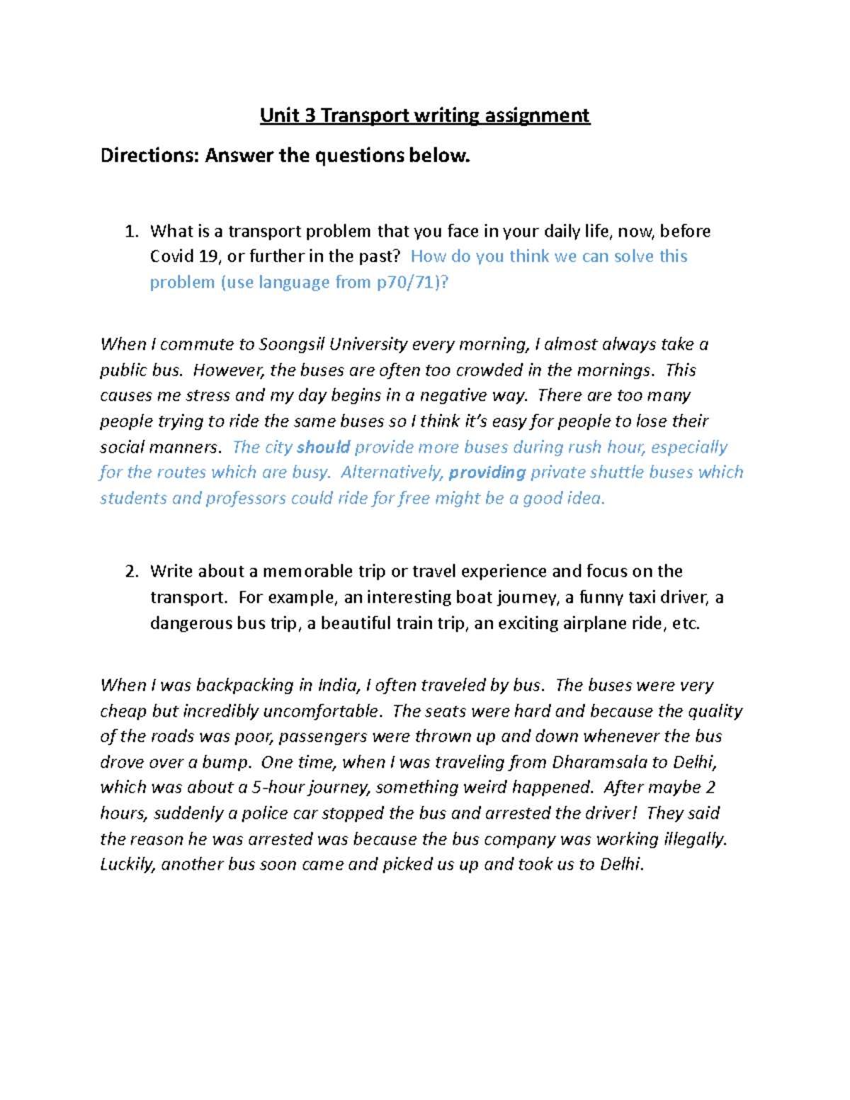 Unit 3 transport writing assingment - Unit 3 Transport writing ...