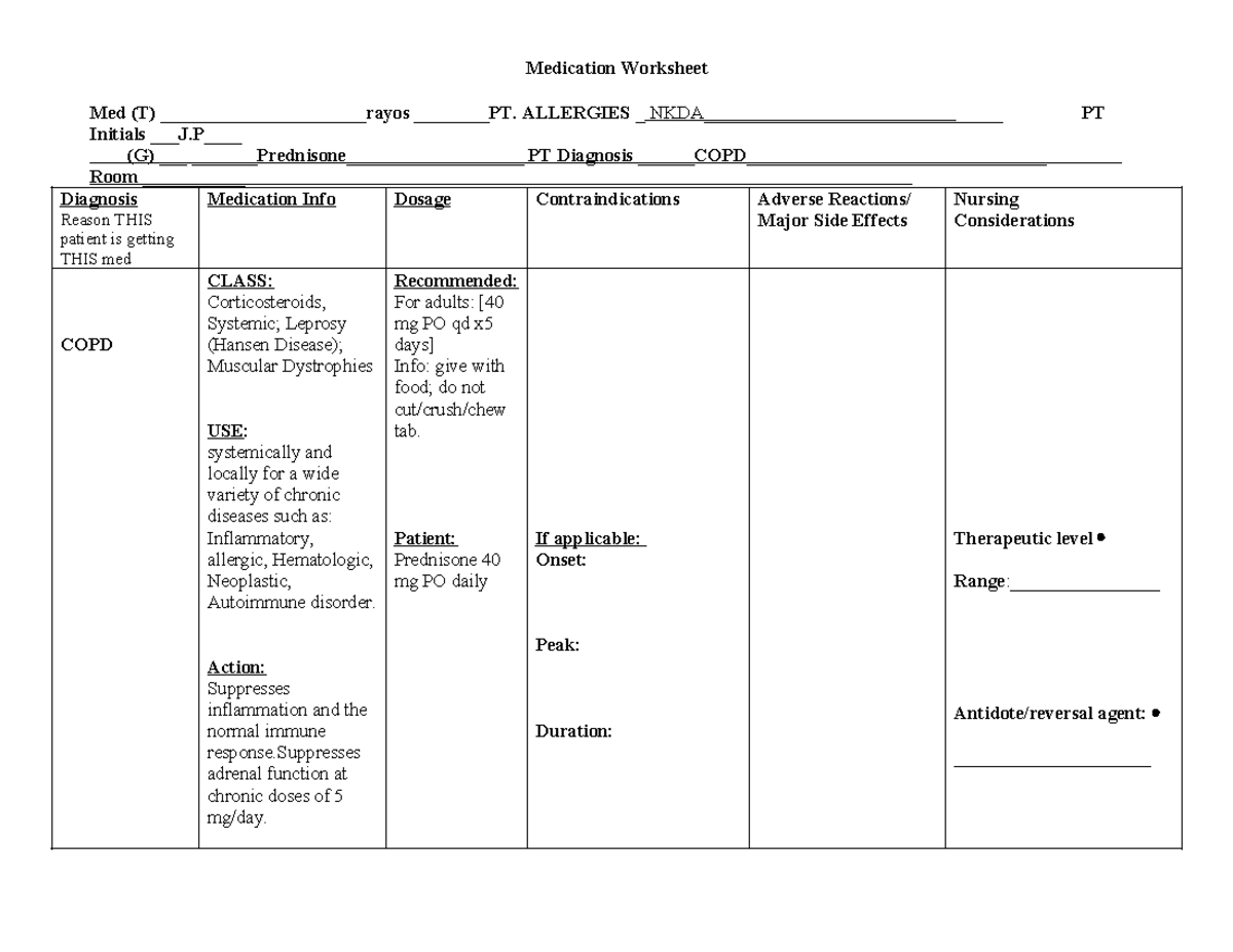 Medication Worksheet 2022 - Medication Worksheet Med (T) rayos PT ...