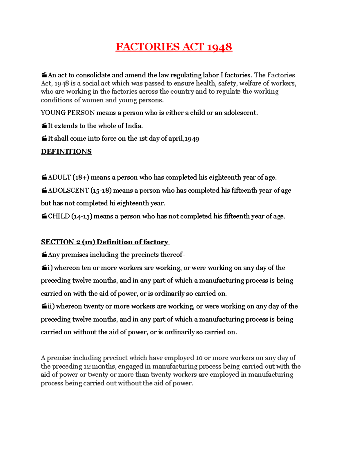 Factories act - FACTORIES ACT 1948 An act to consolidate and amend the ...