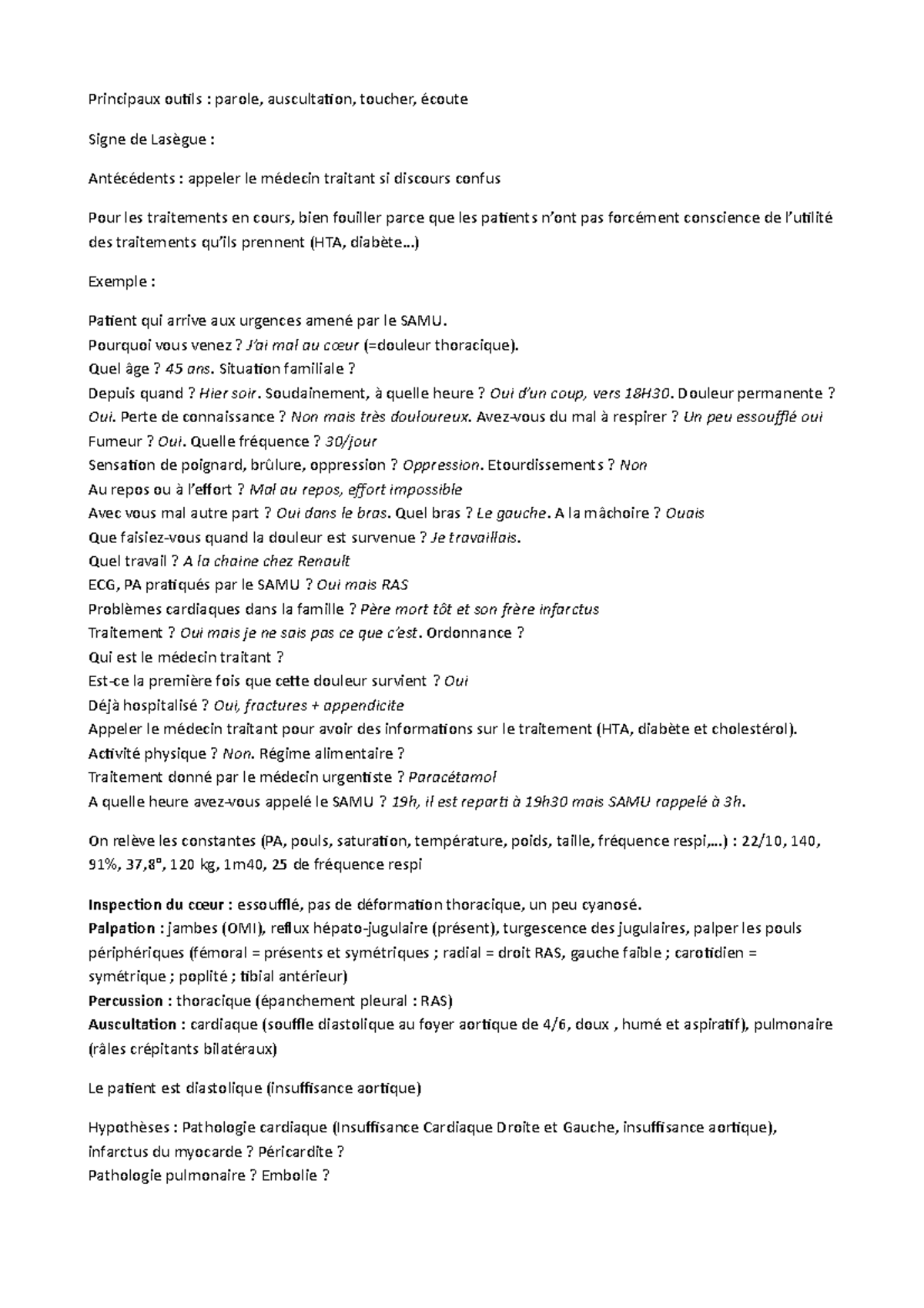 Intoduction sémiologie - Principaux outils : parole, auscultation ...