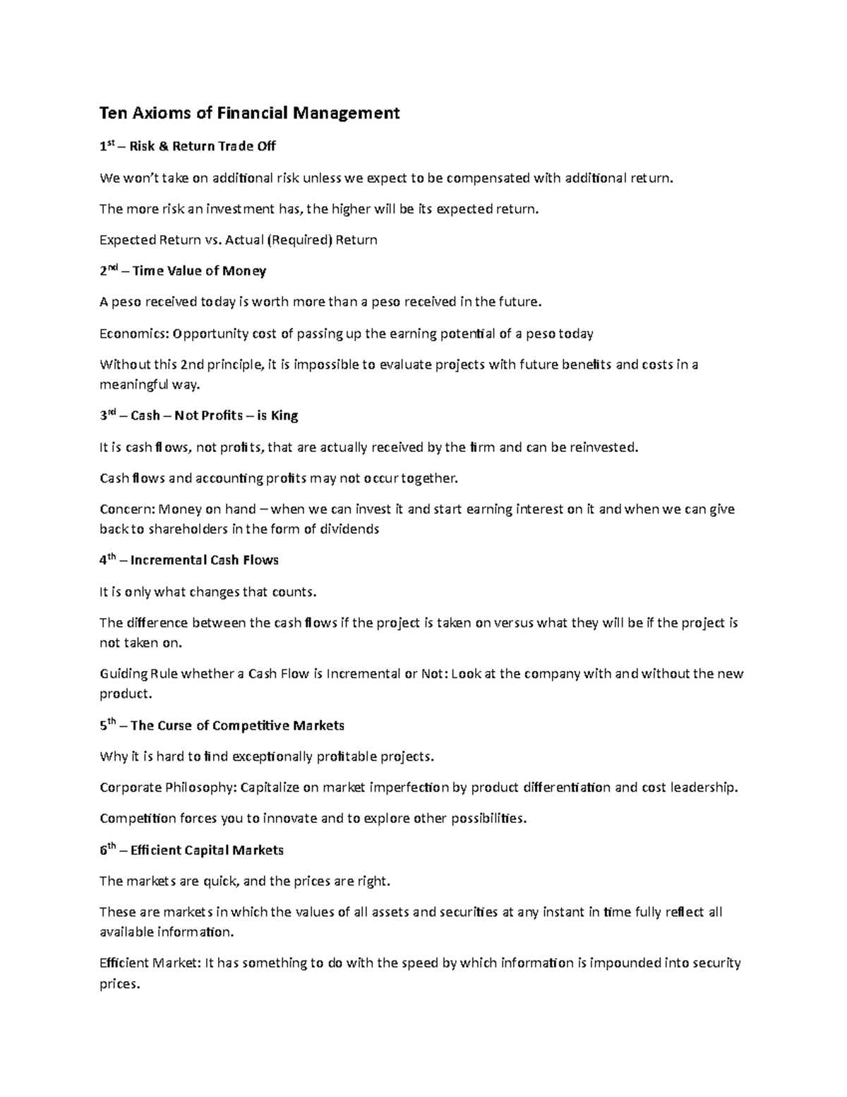 Ten Axioms of Financial Management - The more risk an investment has ...