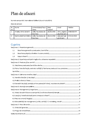 Model PLAN DE Afaceri Start - Anexa 1 - PO-01– Revizia 1 CONŢINUT PLAN AFACERI Programul pentru ...