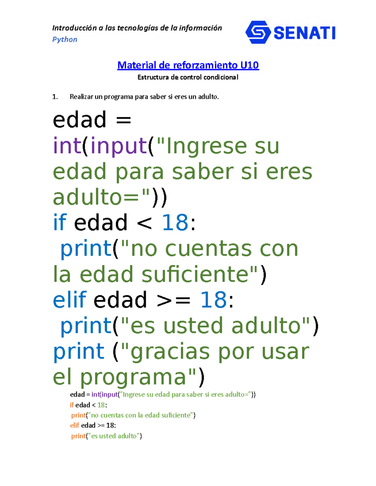 Material de reforzamiento U10 - Python Material de reforzamiento U ...