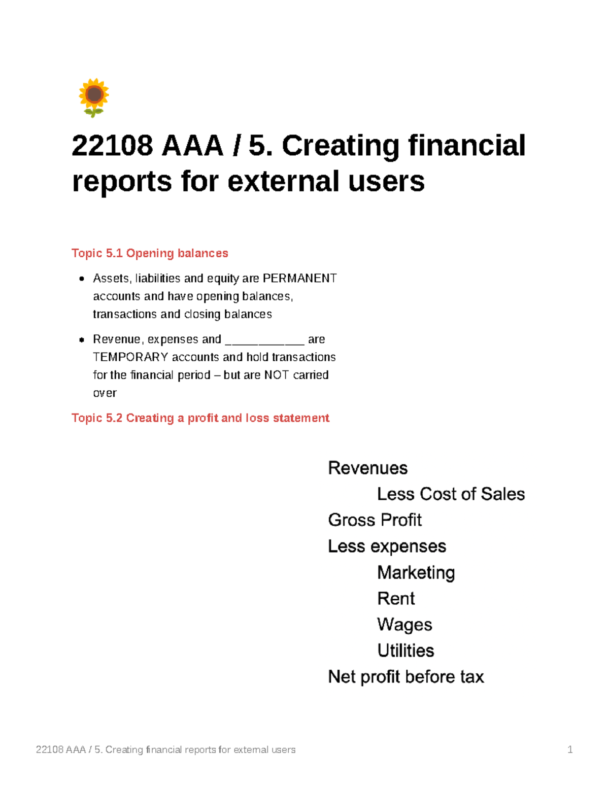 22108 AAA 5 - topic 5 - 0 22108 AAA / 5. Creating financial reports for ...