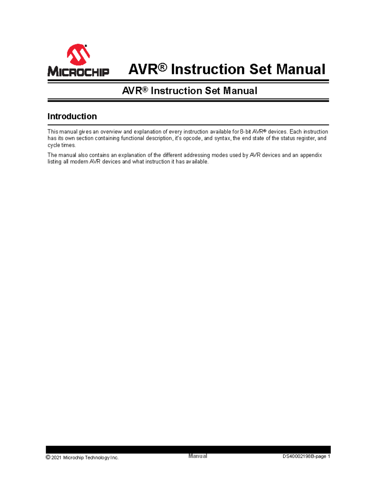 AVR Instruction Set Manual DS40002198 - AVR® Instruction Set Manual ...
