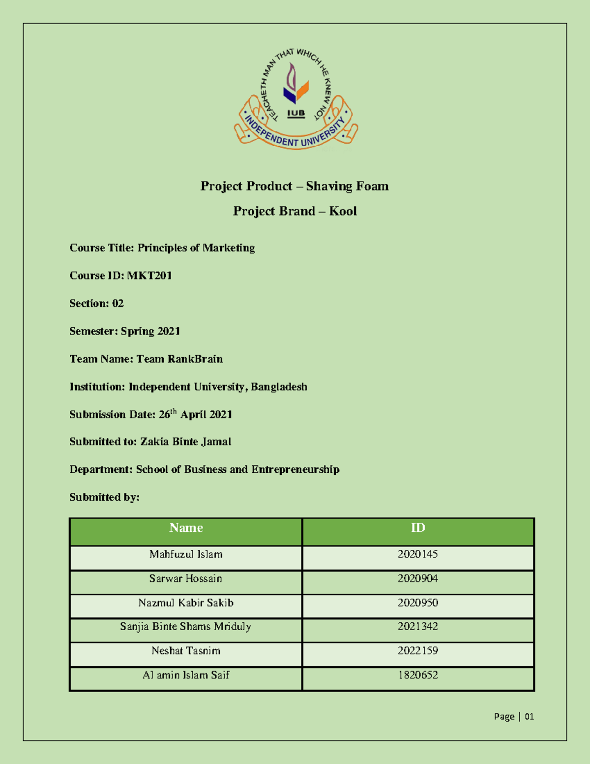 Team-Rank Brain MKT-201 Final-Project Kool-Shaving-Foam - principles of ...